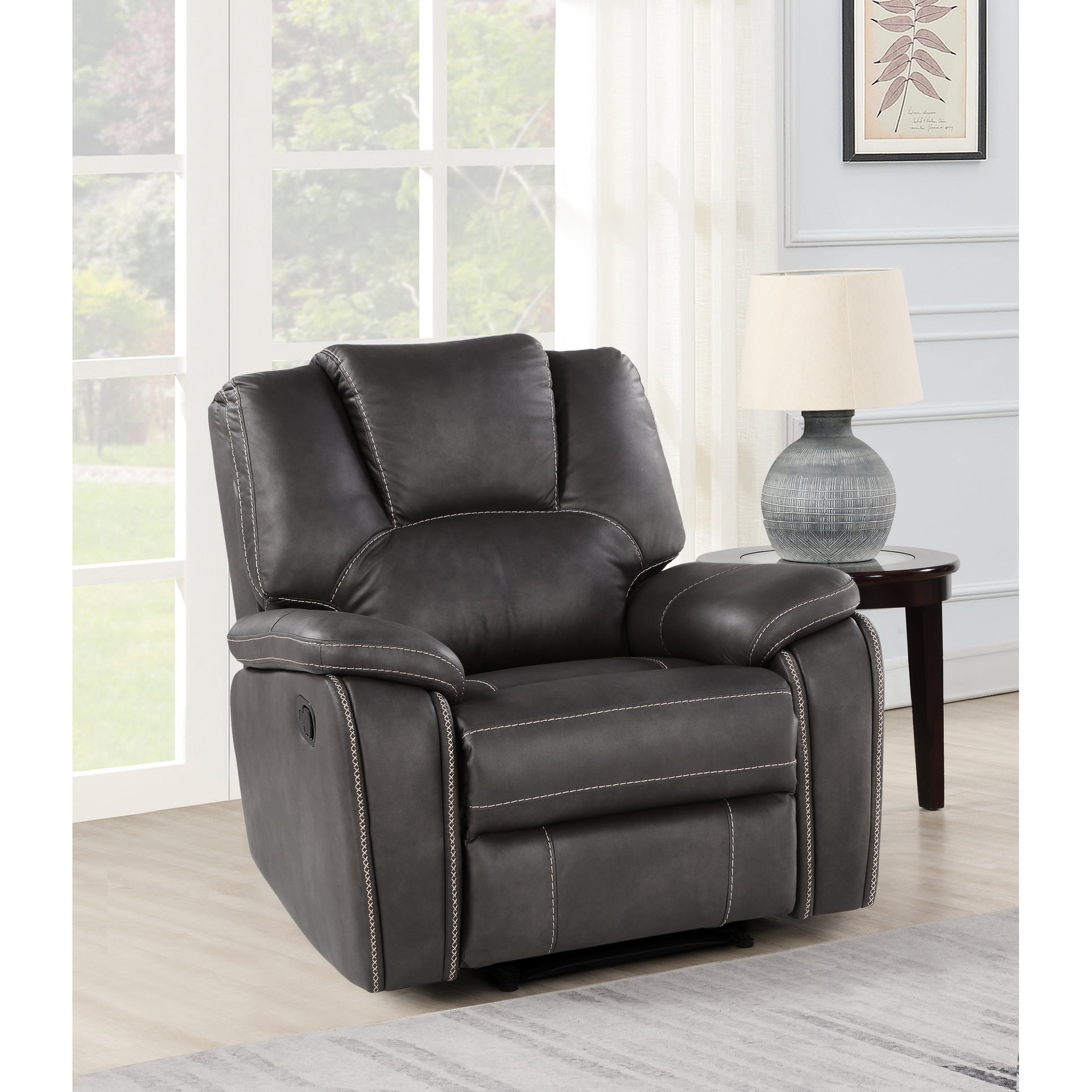 Comfortable Manual Chair In Charcoal Black, With Raised And Padded Faux ...