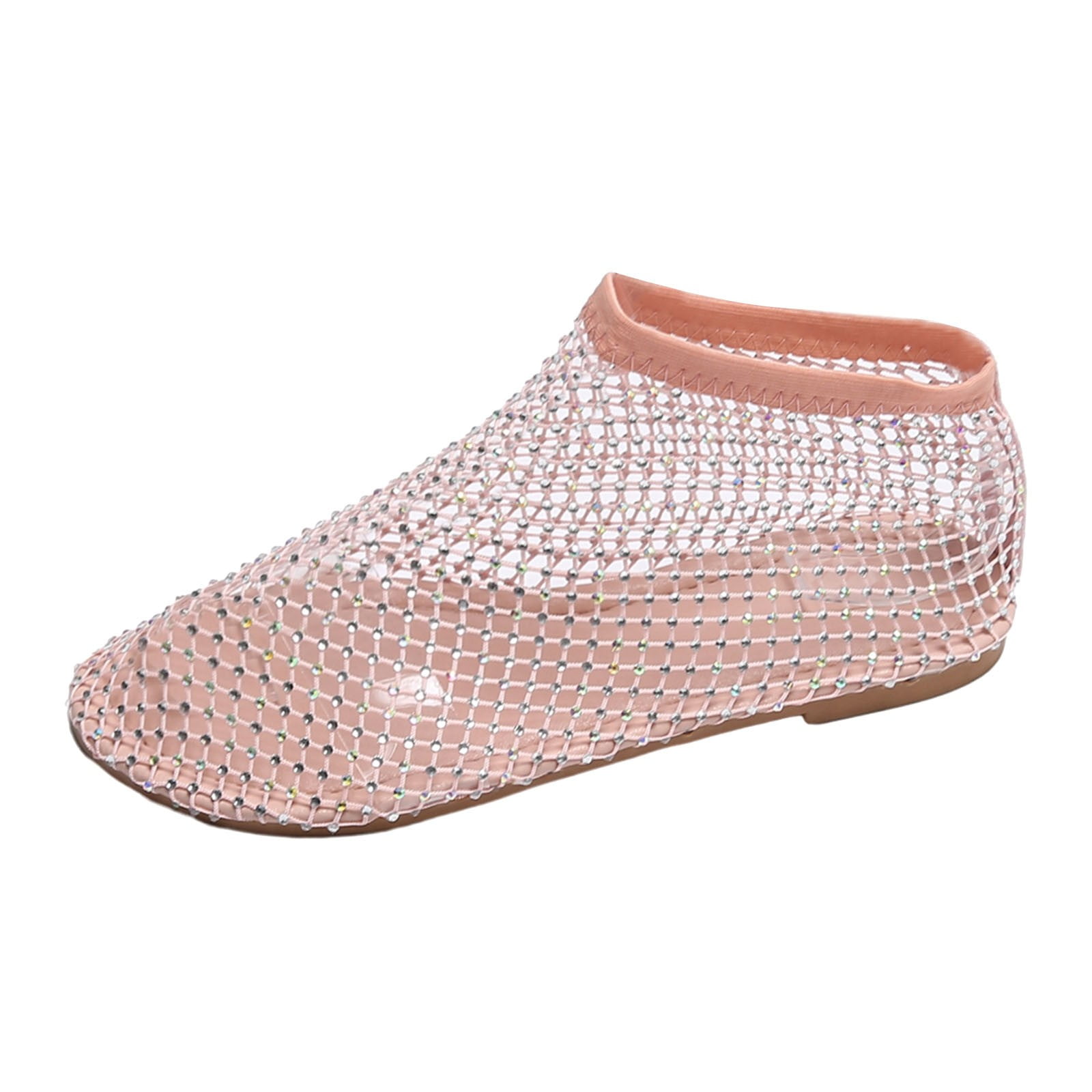 Comfortable Mesh For Women Fishnet Sandals Low Heel Slip On Rhinestone ...