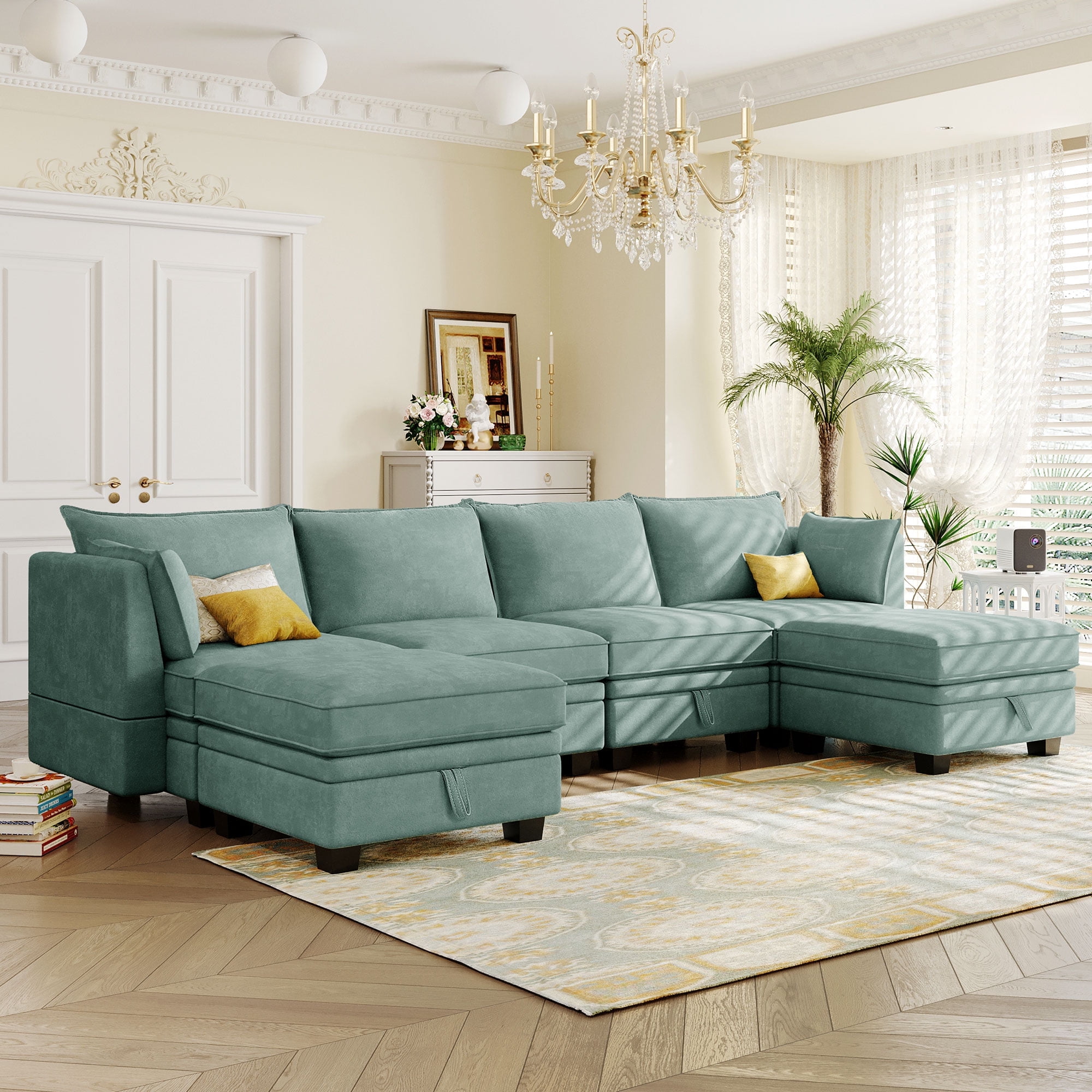 Comfortable Modern Large U-Shape Modular Sectional Sofa, Convertible ...