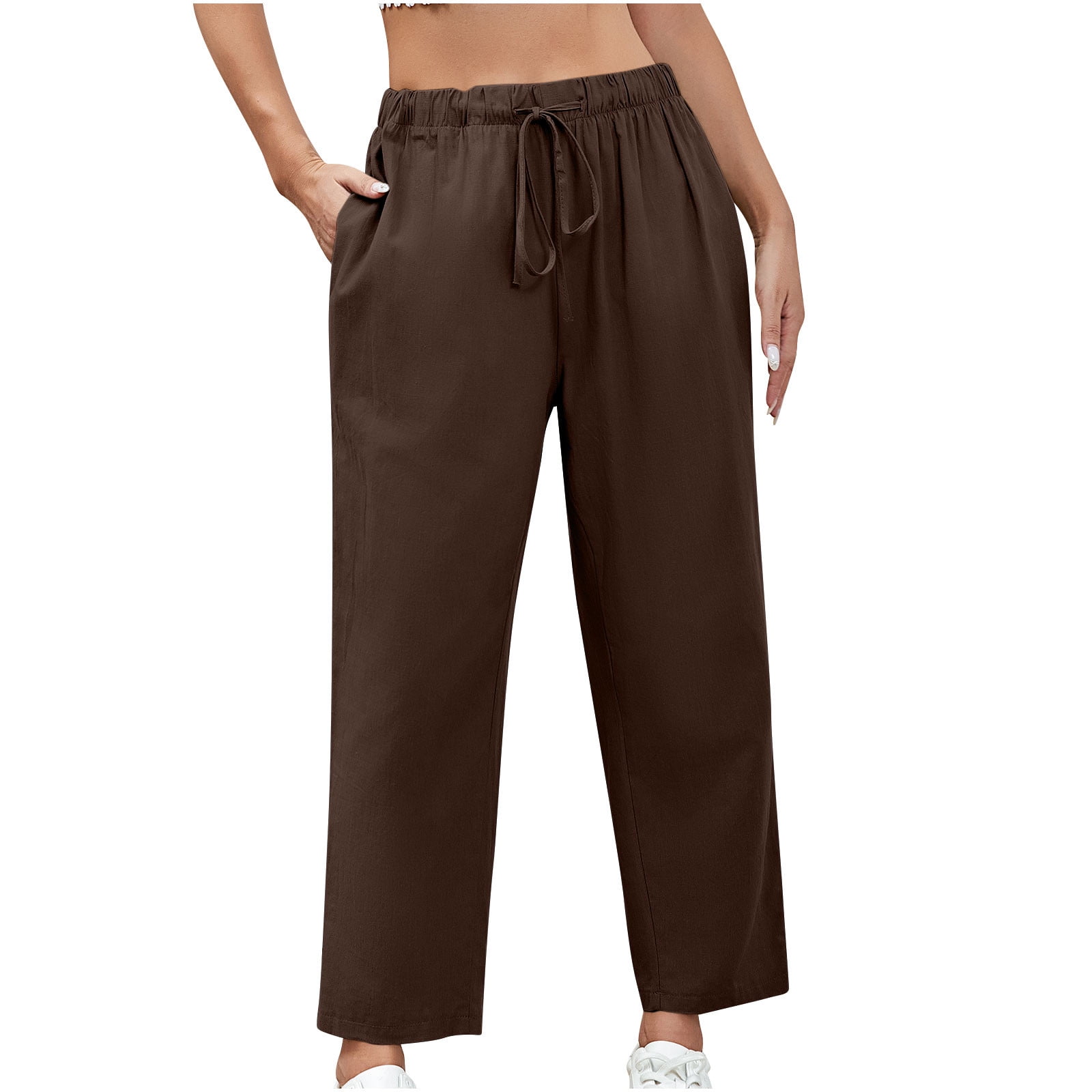 Comfortable Oversize Pants For Women Drawstring Elastic Linen Casual ...
