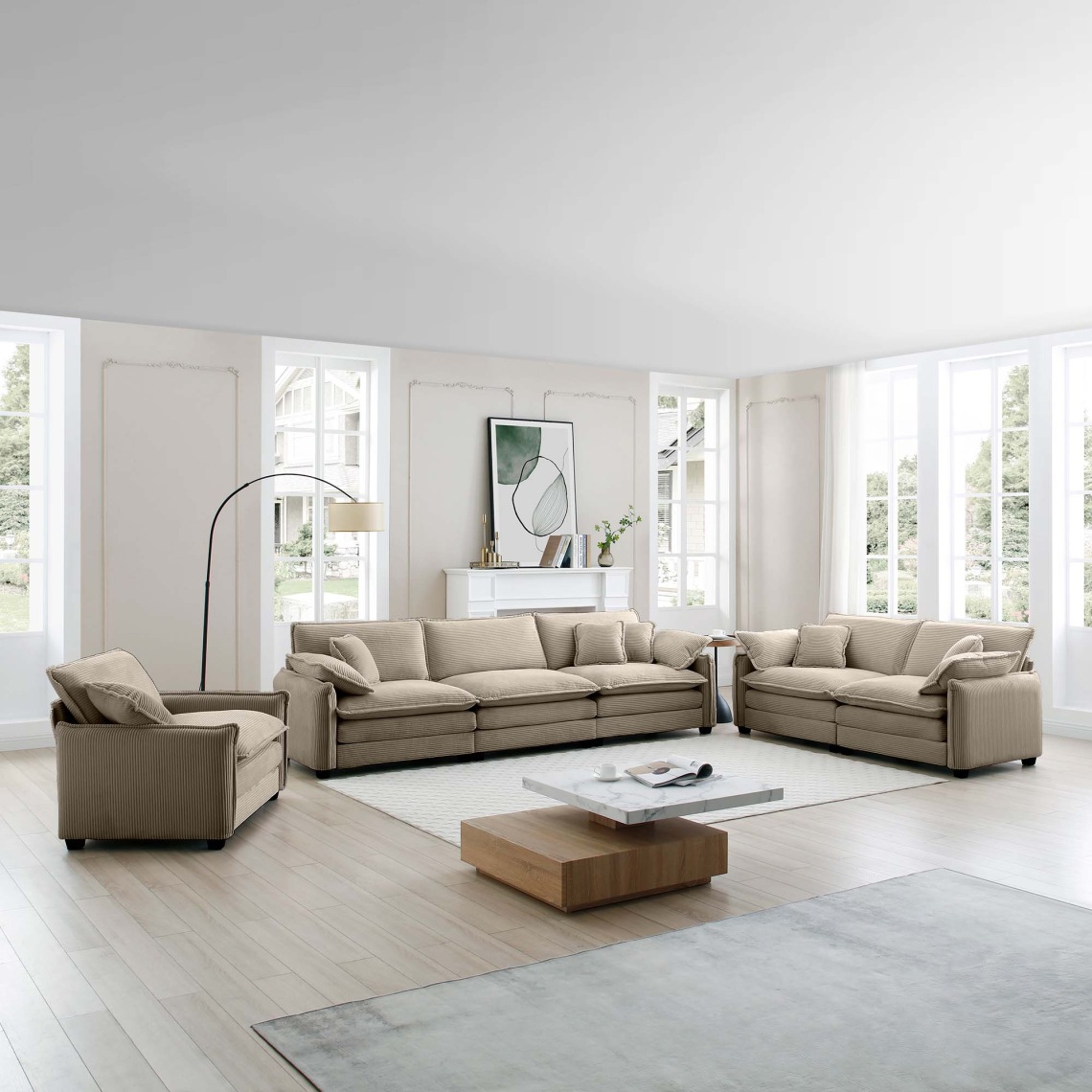 Comfortable Oversized Sectional Sofa Set - 3-Piece Modular Design with ...