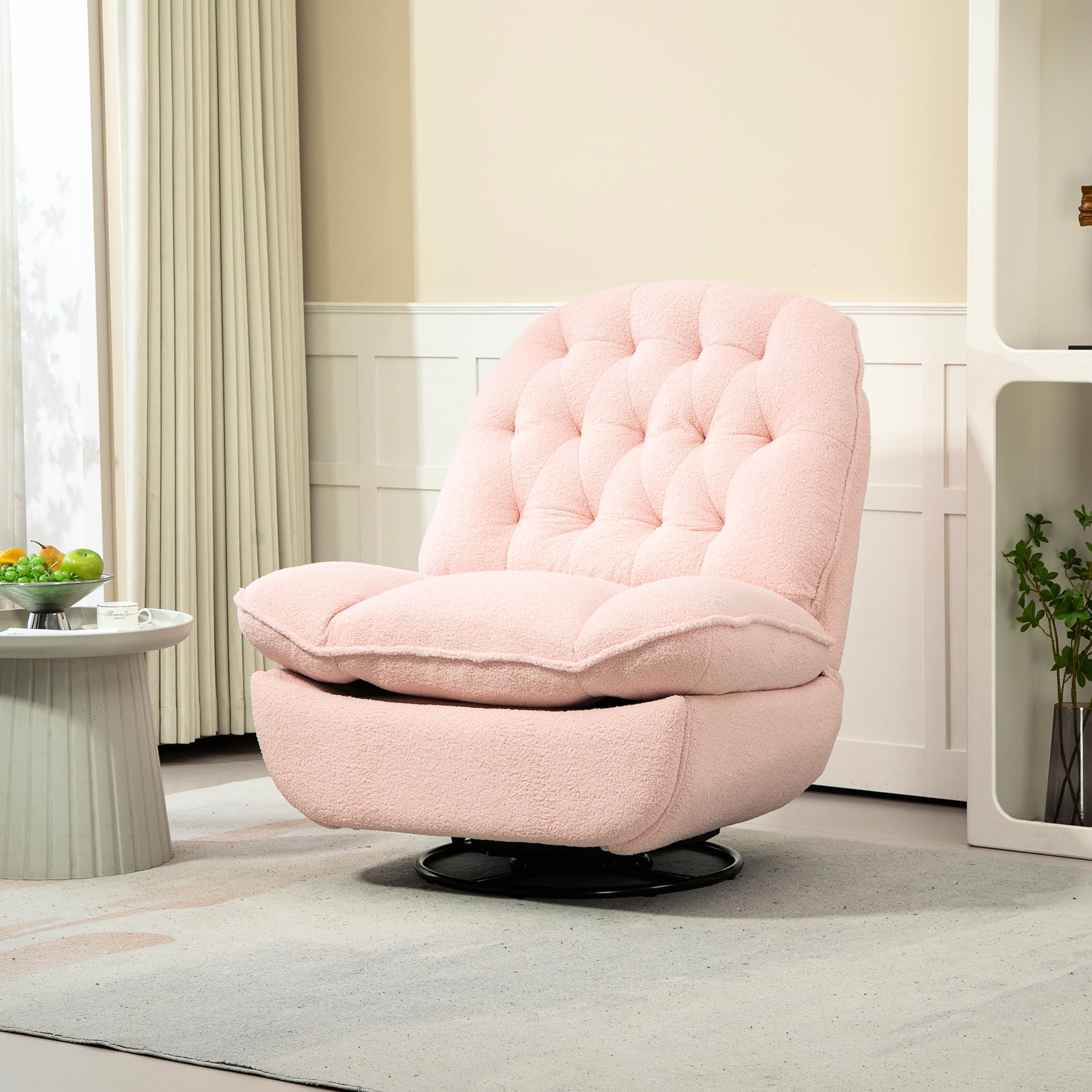Comfortable Pink 360° Swivel Recliner With Stable Metal Base Push-back ...