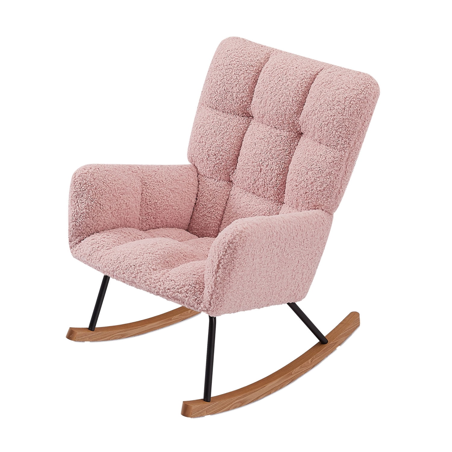 Comfortable Pink Upholstered High Backrest Rocking Chair for Nursing ...