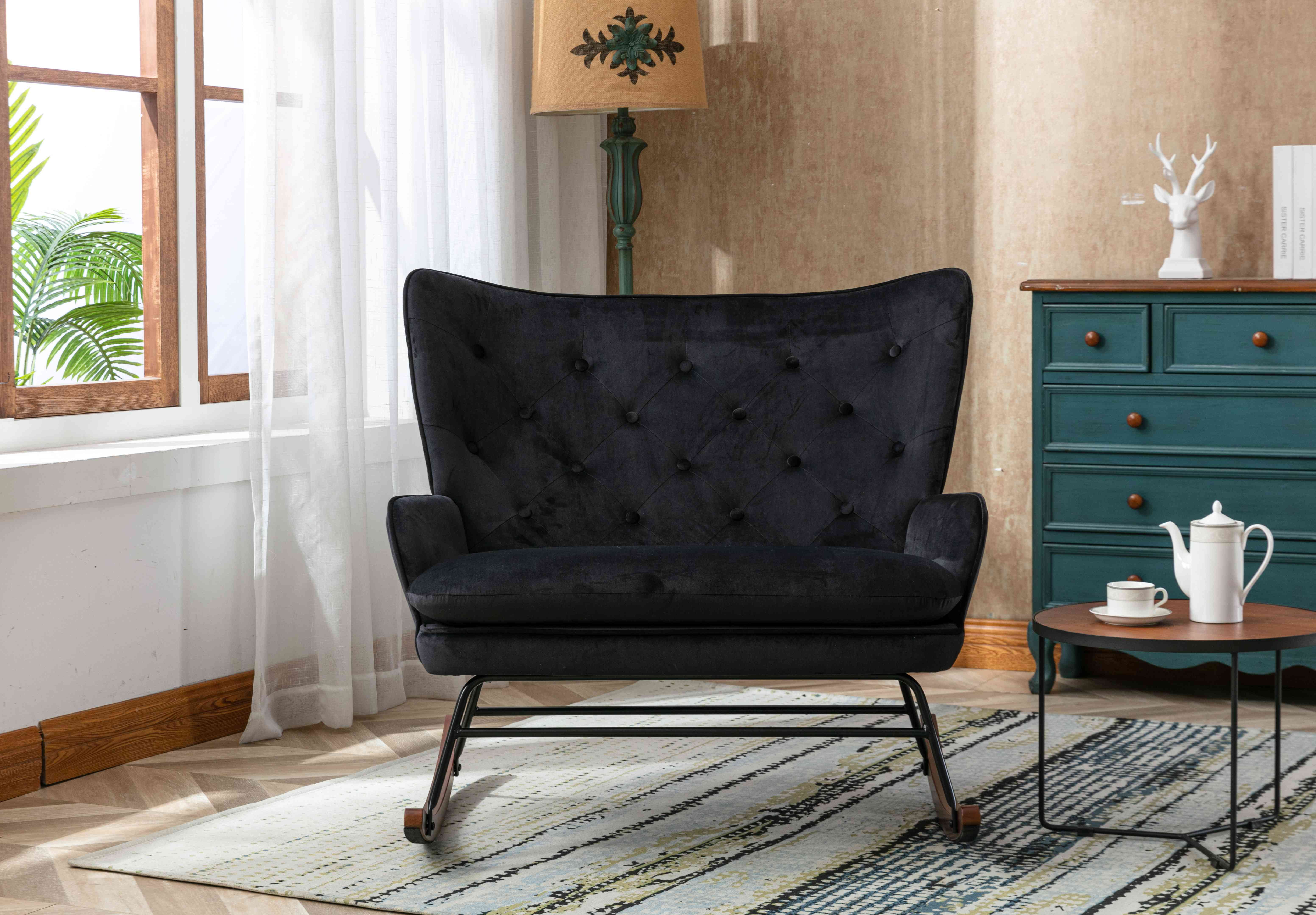 Comfortable Polyester Fabric Rocking Sofa Chair Padded Seat with Solid ...