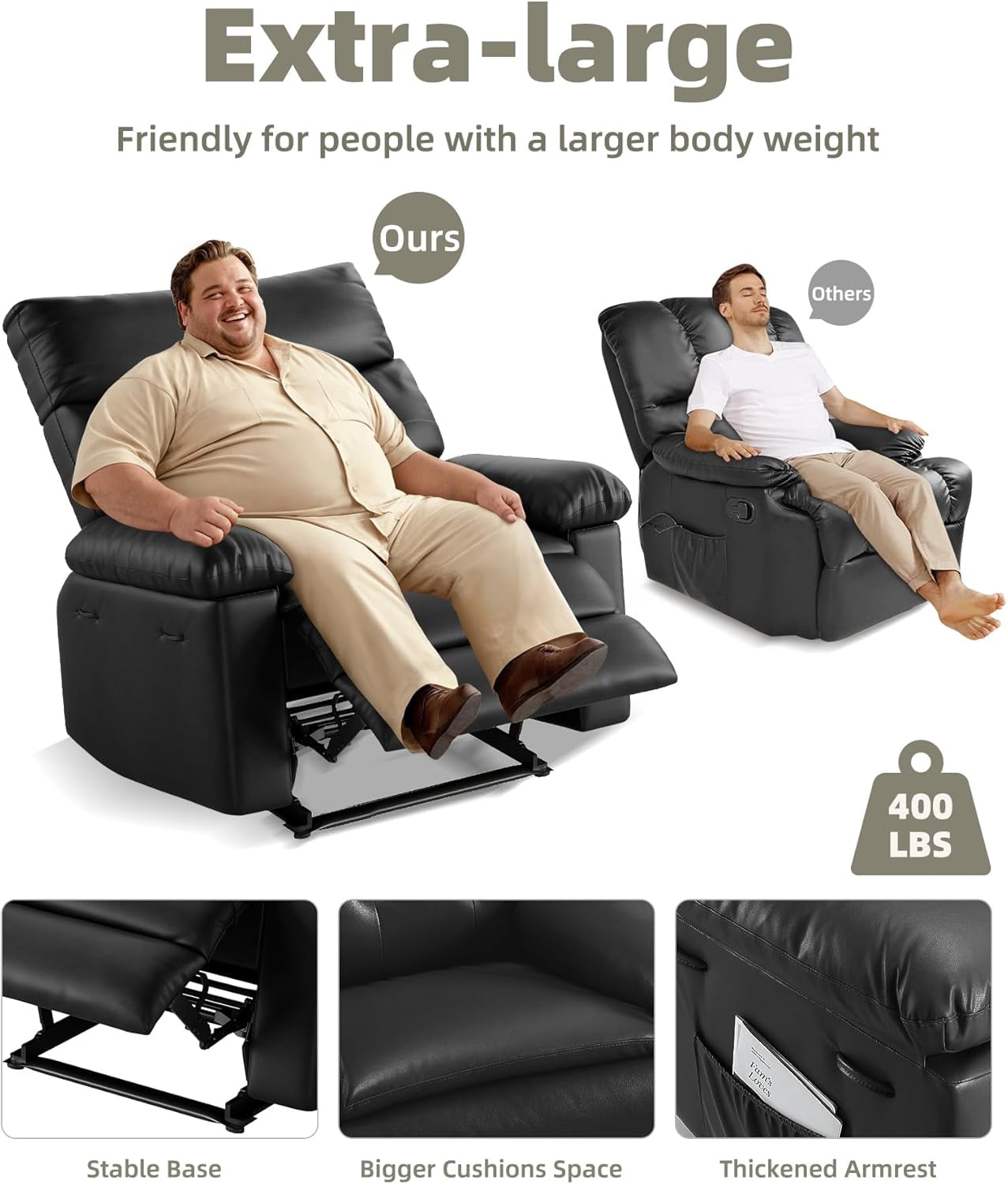 Comfortable Recliner Chair with Extendable Footrest – Wide Seat and ...