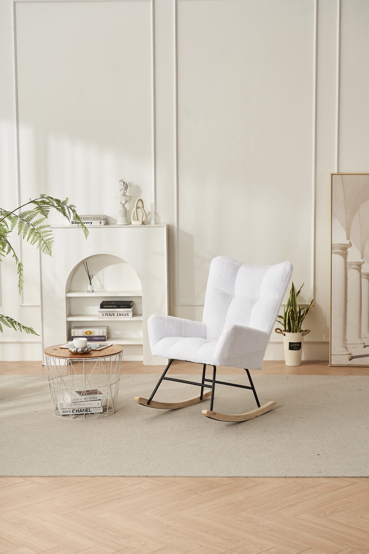 Comfortable Rocking Nap Armchair with Teddy Fabric Upholstered, Solid ...