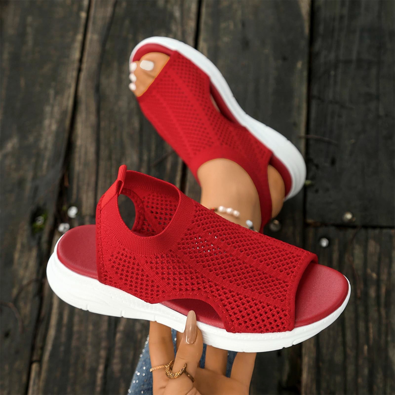 Comfortable Sandals for Women Knit Fabric Solid Plain Color Comfortable ...