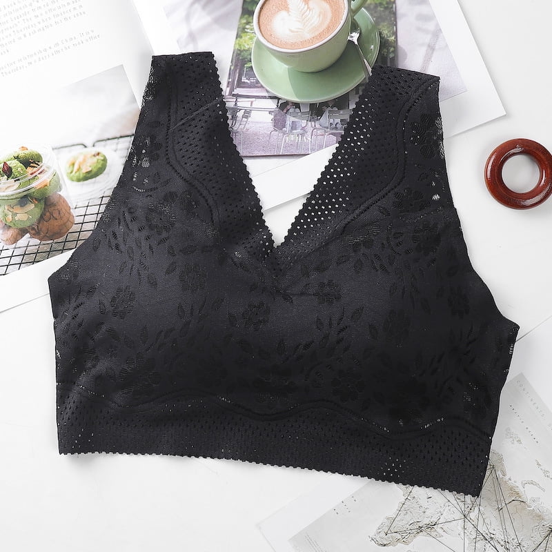 Comfortable Seamless Bralette With Lace Back Modest Coverage Non-Padded ...