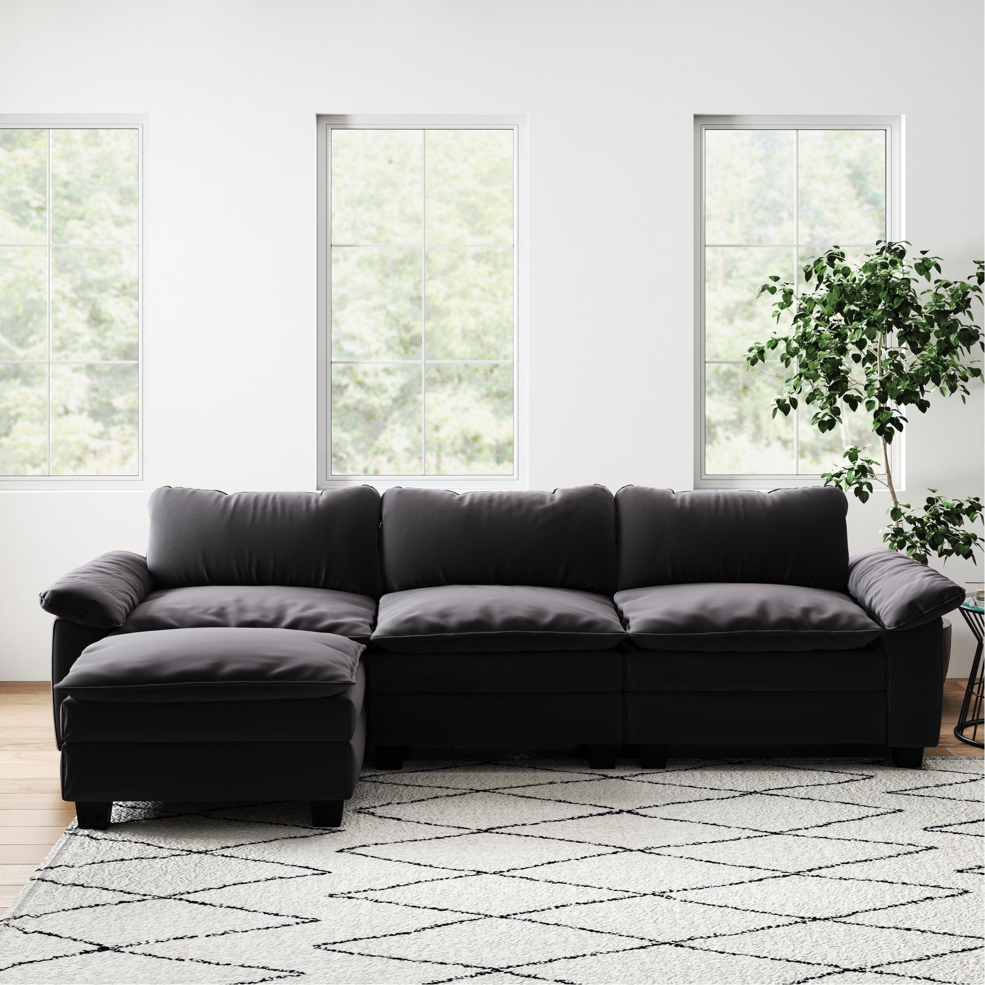Comfortable Sectional Couch With In Grey Velvet - Seat Cushion Fill ...
