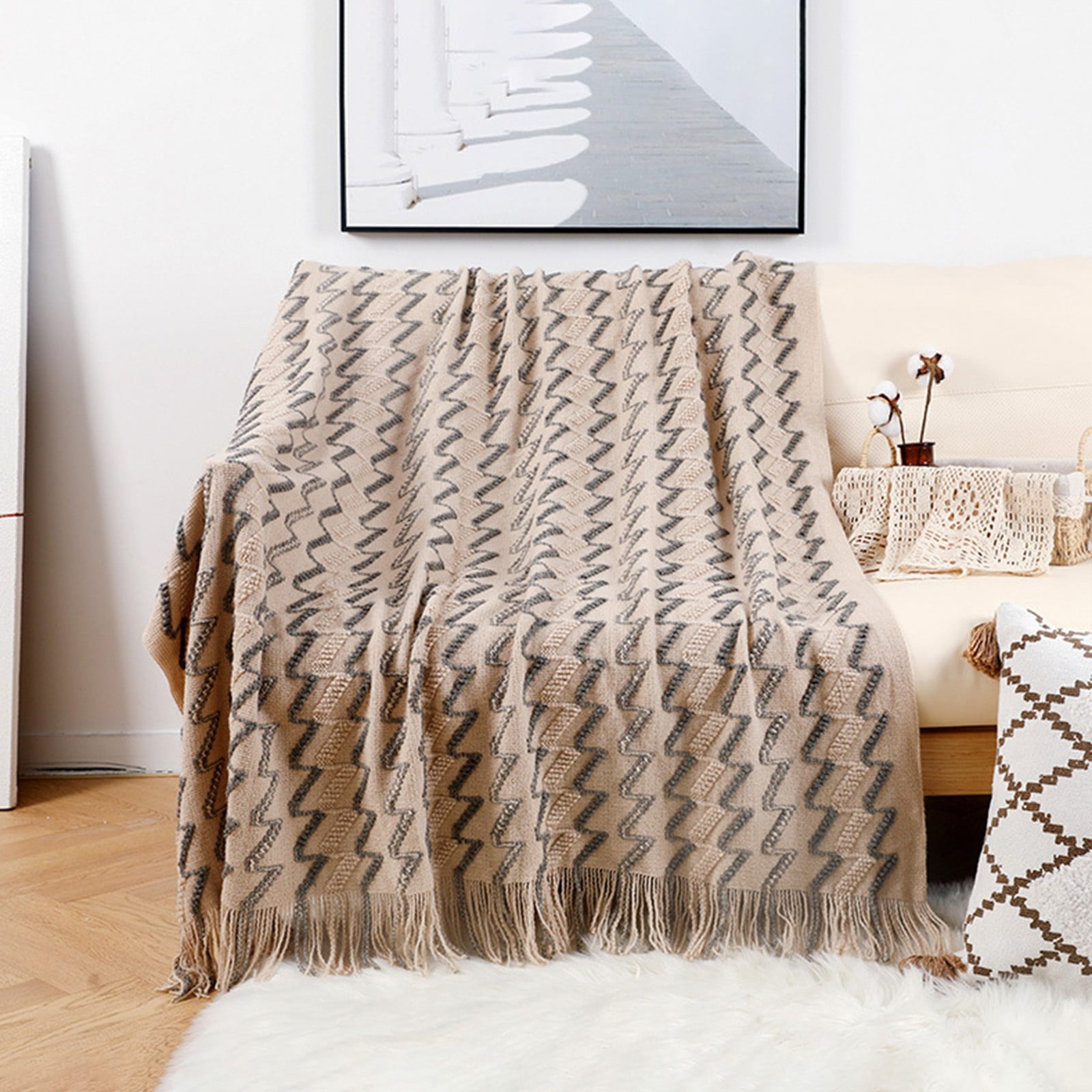 Comfortable Sofa Geometric Stripe Knitting Blanket Sofa 127 Sofa Comfortable Geometric Striped ...