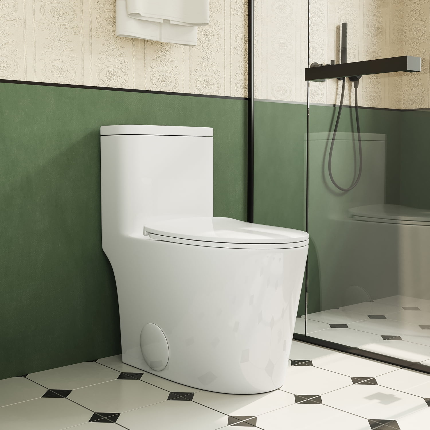 Comfortable and Stylish Elongated White Ceramic One-Piece Toilet with ...