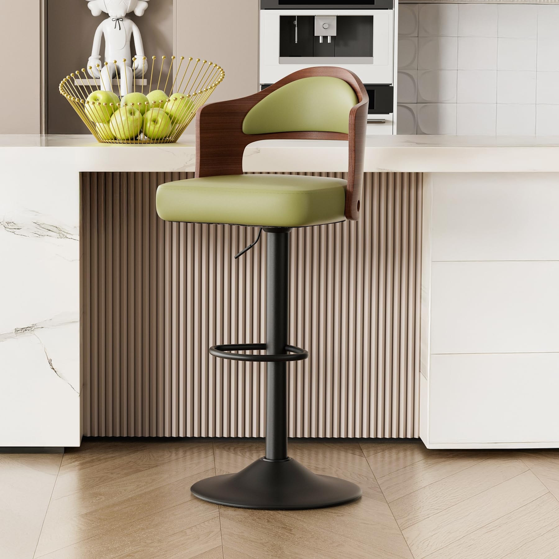 Comfortable Swivel Bar Stool with Backrest, Wooden Frame PU Leather ...