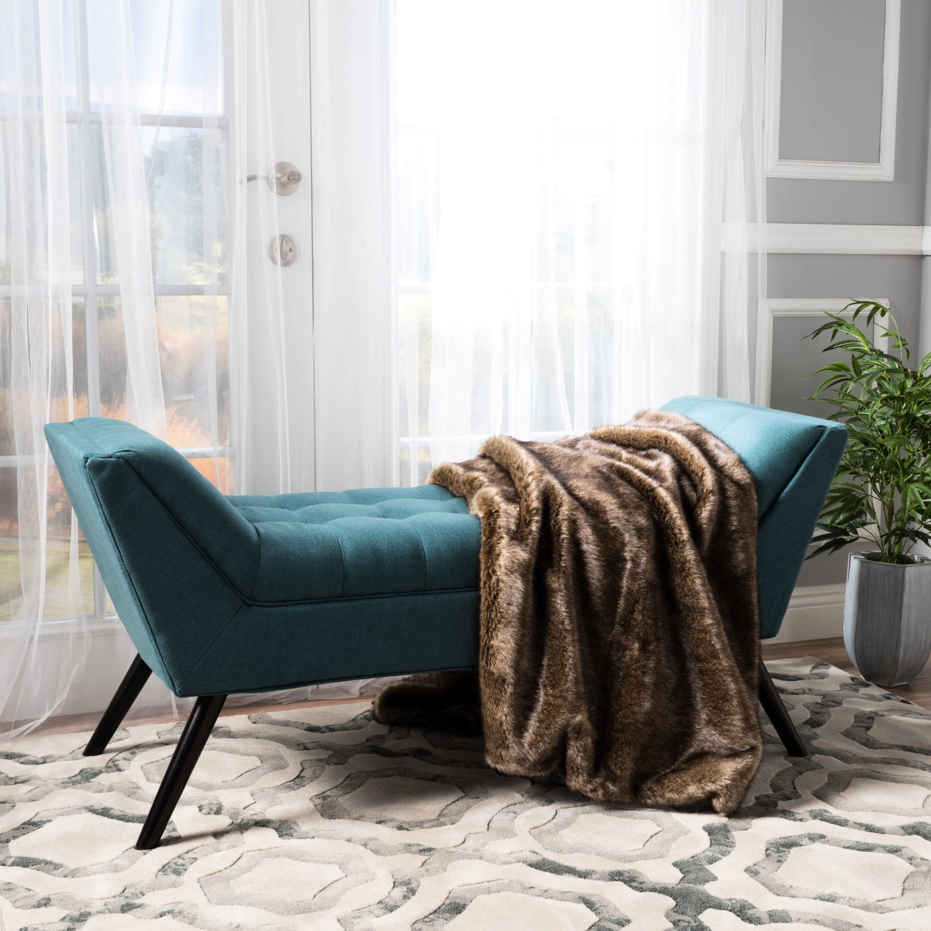 Comfortable Teal Bench With Upholstered Seat And Modern Style Living ...