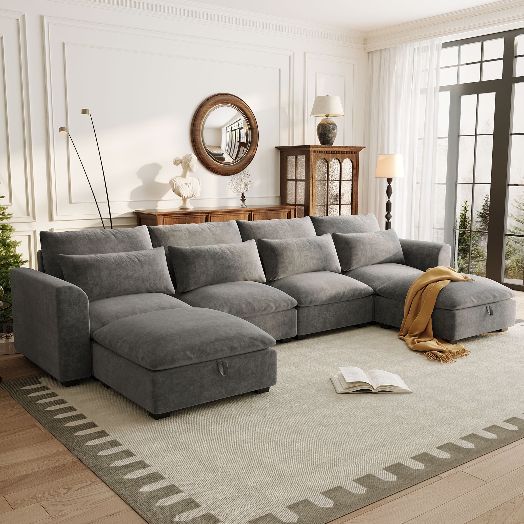 Comfortable U-shaped Freely Transformable Modular Corner Sofa with Two Ottomans, Suitable for ...
