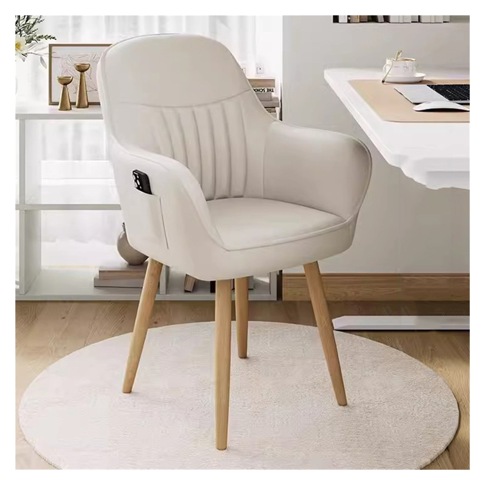 Comfortable Upholstered Chair Swivel Wooden Dining Chairs with Arm,Desk ...