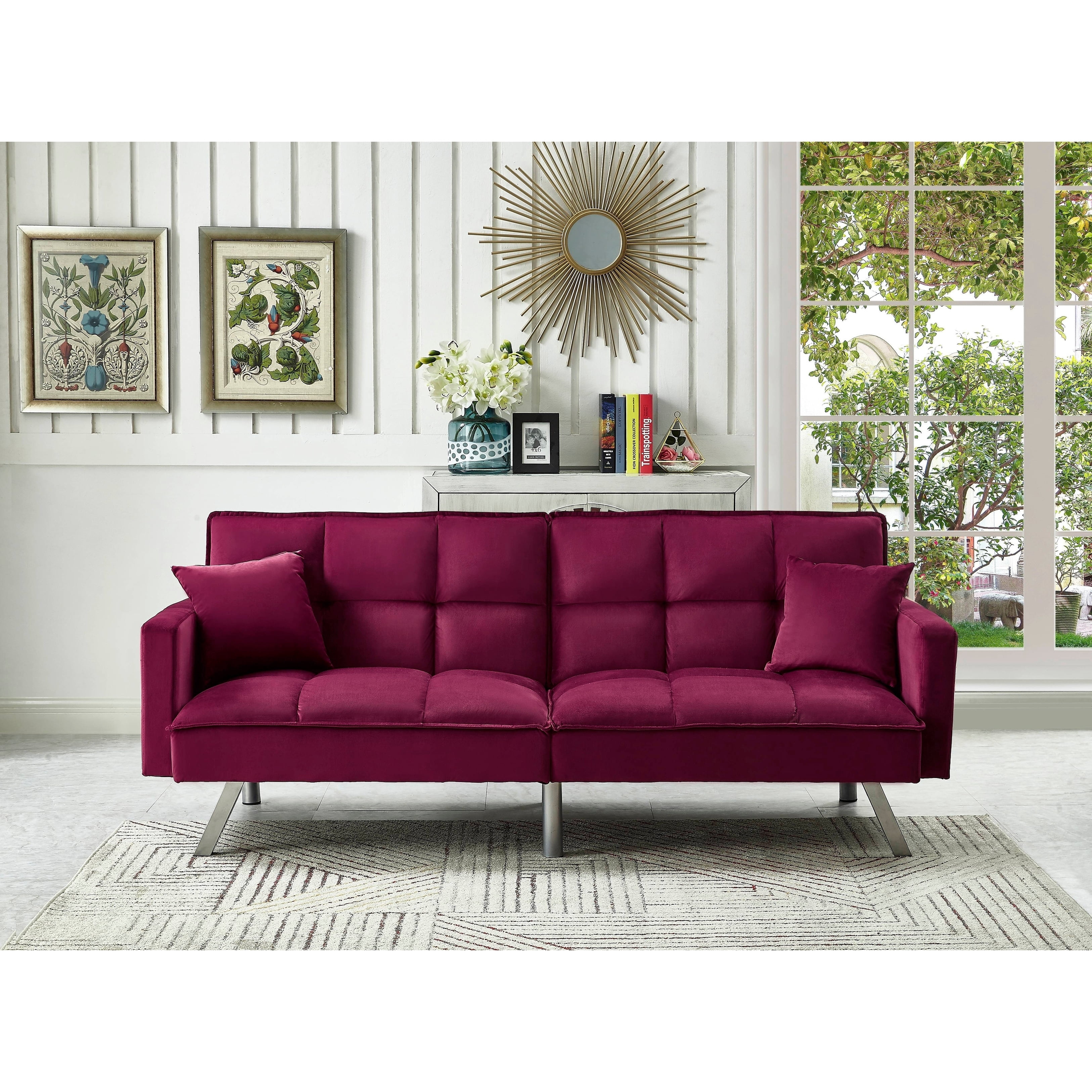 Comfortable Velvet Multi-position Sleeper Sofa Bed Red - Walmart.com