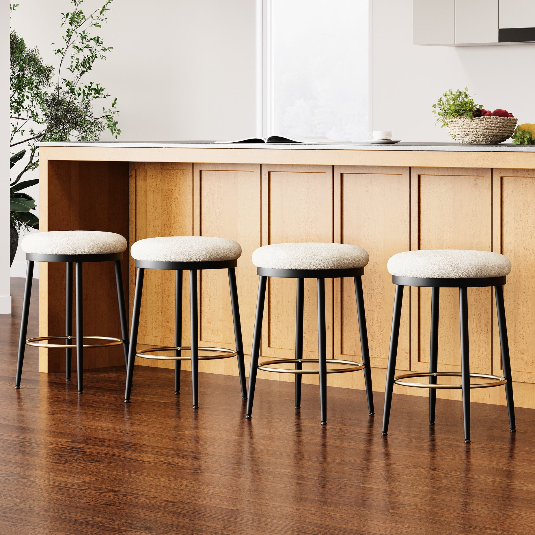 Comfortable Velvet Stools+Golden Footrest”-“Living Room Relaxing/Extra ...