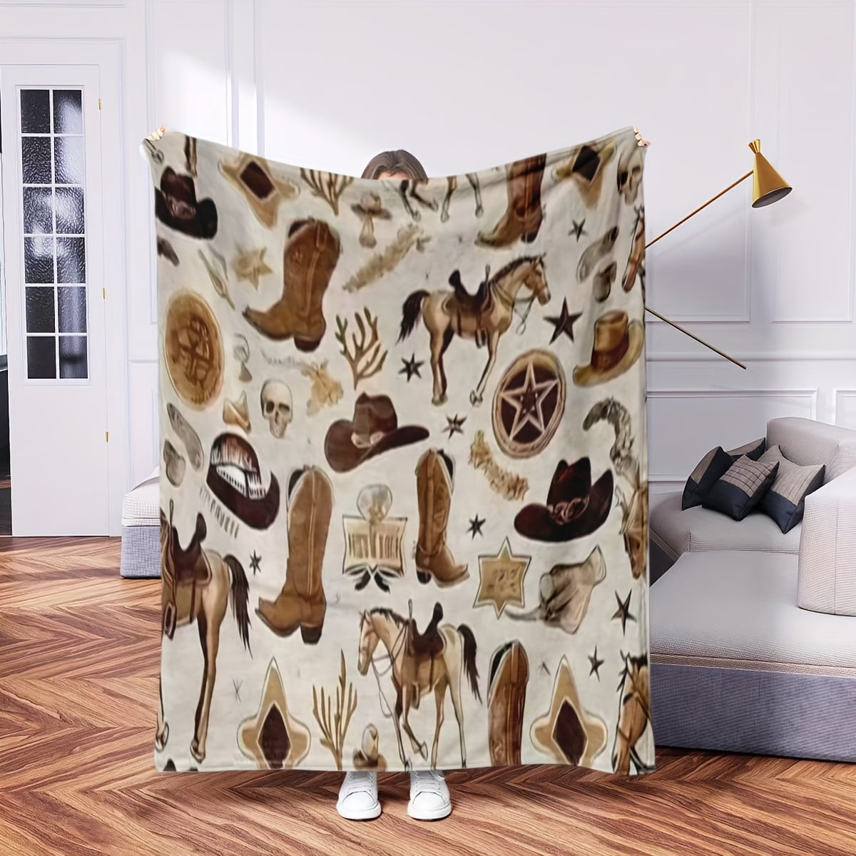 Comfortable Western Cowboy Themed Flannel Throw Blanket Soft, Warm, and ...