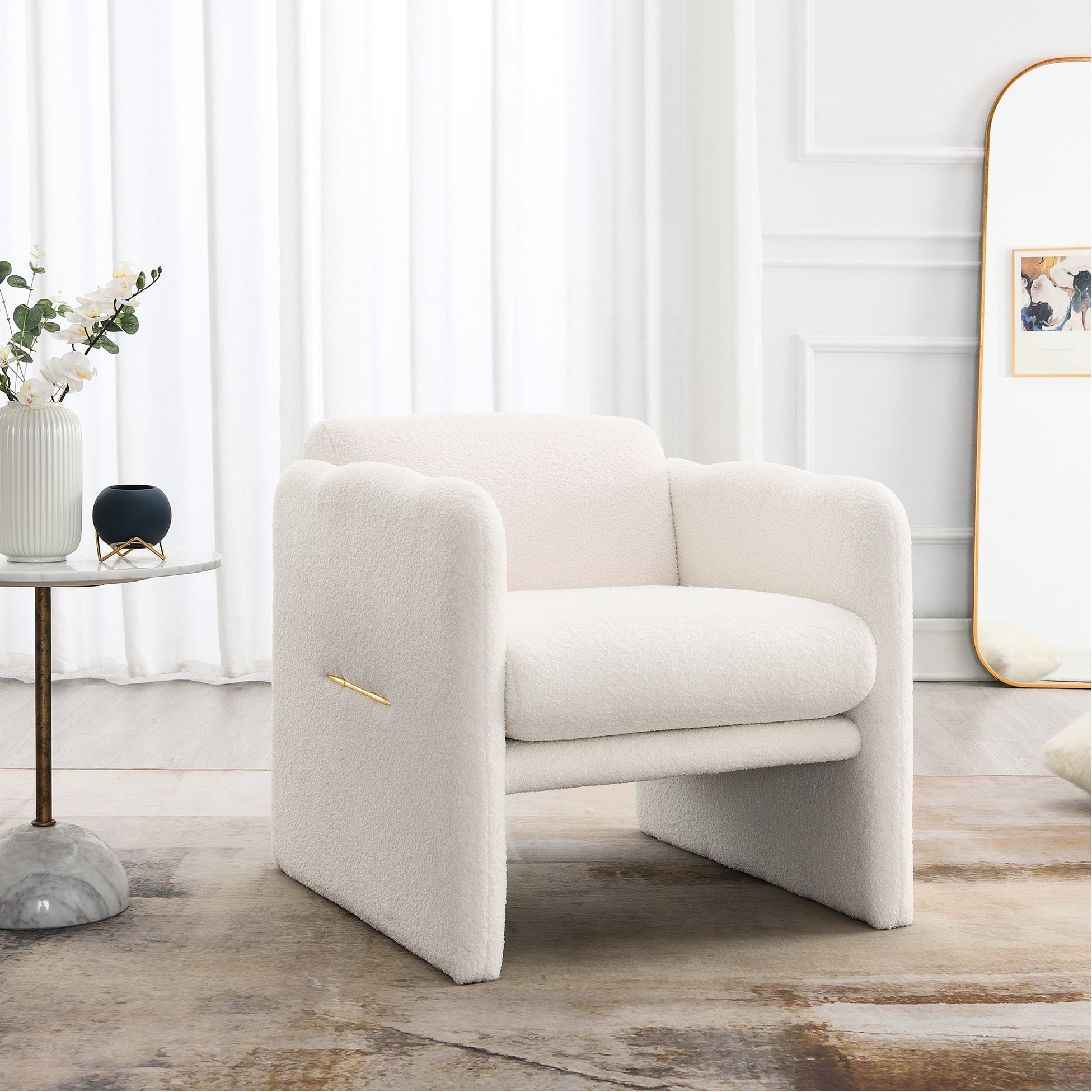 Comfortable White Armchair With Waved Arms - Bedroom, Office Metal ...