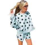 Comfortable Women's Sky Blue Polka Dot Set – Drop Shoulder Pullover and ...