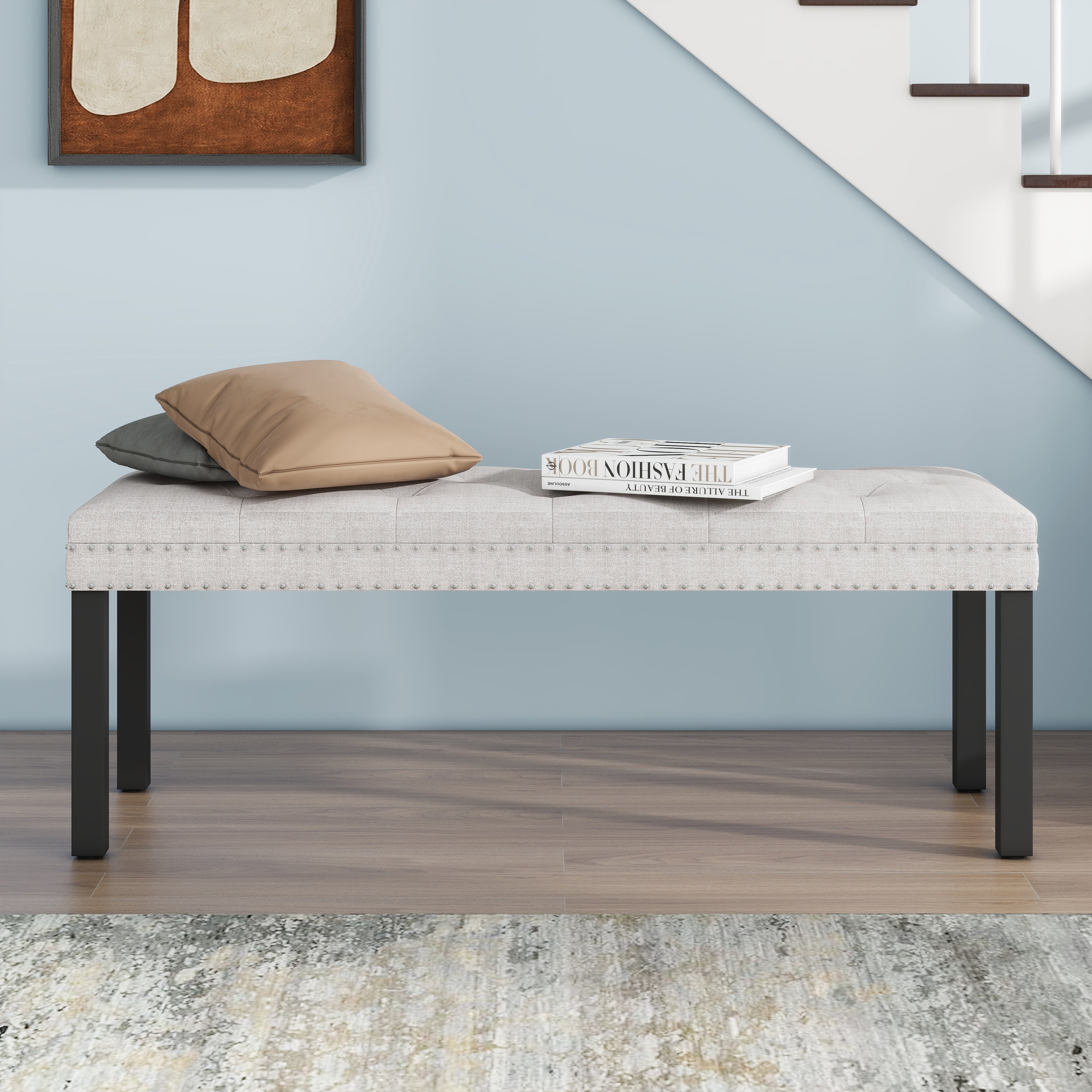 Comfortable and Durable Velvet Upholstered Bench for Entryway,White ...