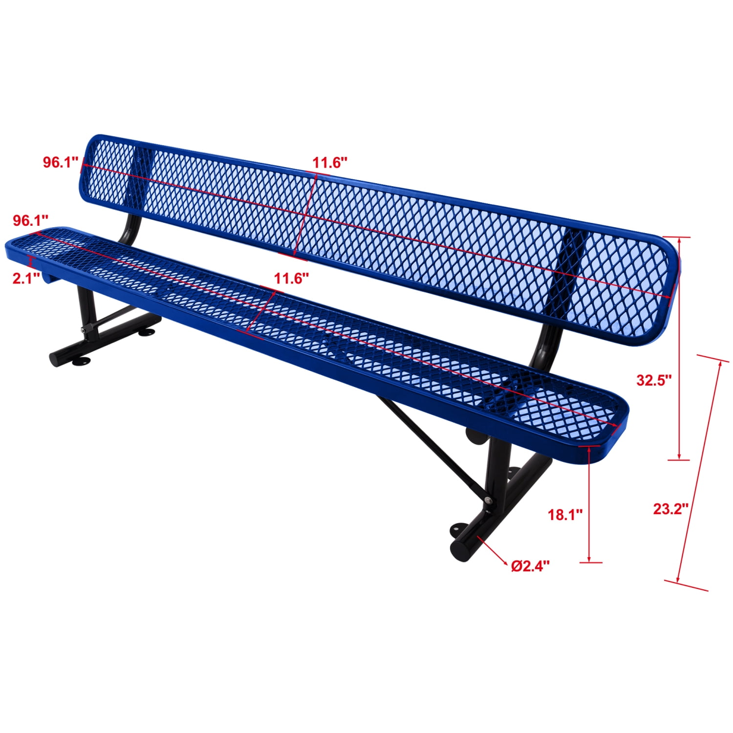Comfortable and Stylish Blue 8 ft. Outdoor Steel Bench with Durable ...