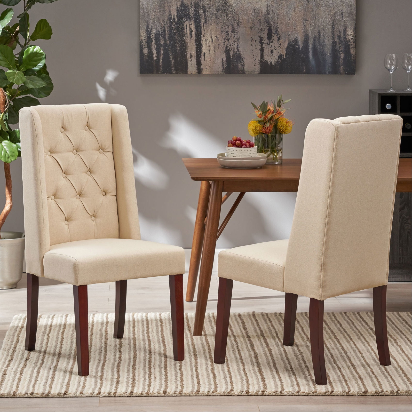 Comfortable and Stylish - High Back Winged Dining Chairs with Birch ...