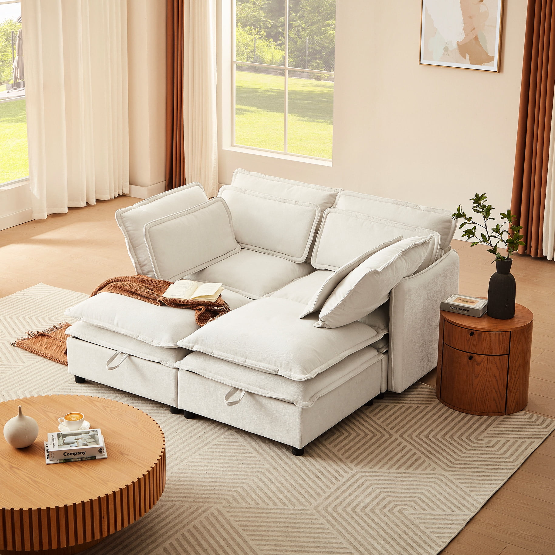 Comfortable seating with dual-layer cushions / 4-seater modular sofa ...