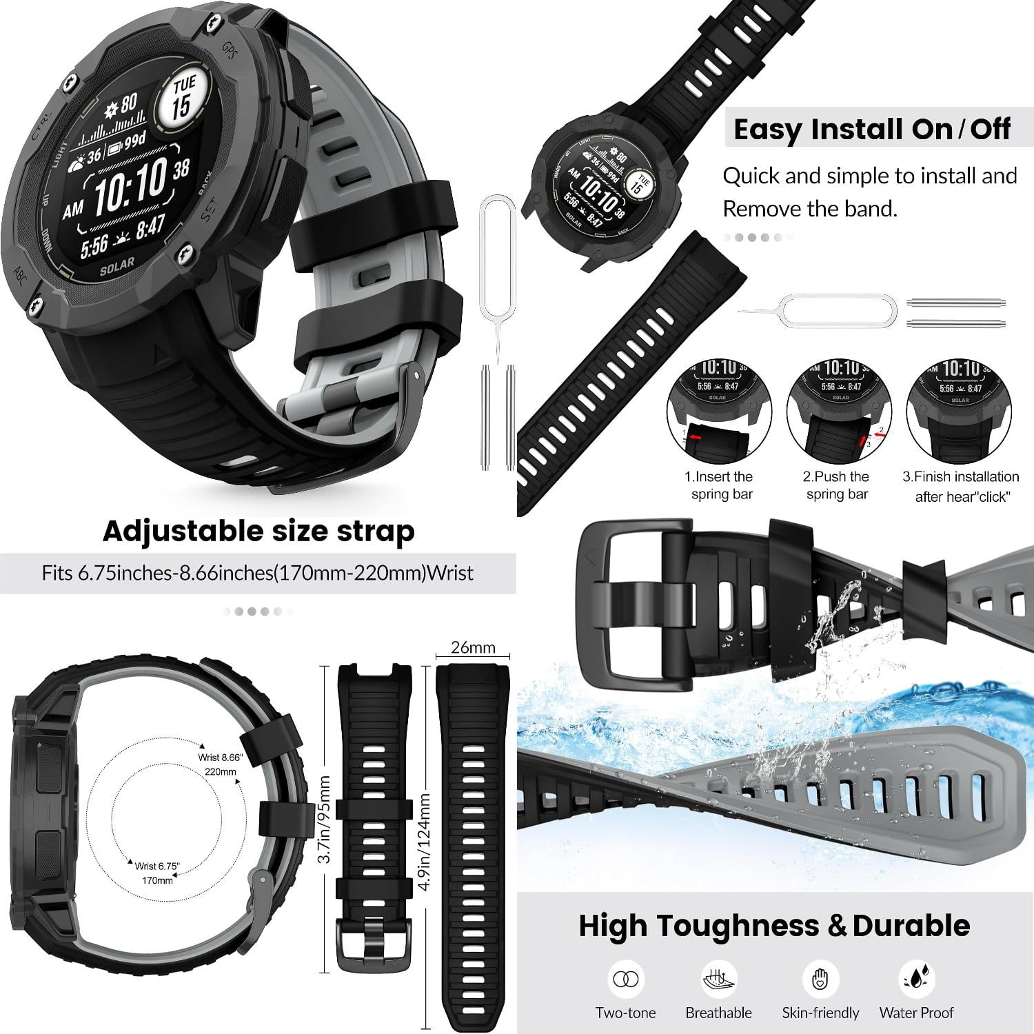 Enhance your sport watch experience with this modern comfortable and stylish adjustable silicone ...