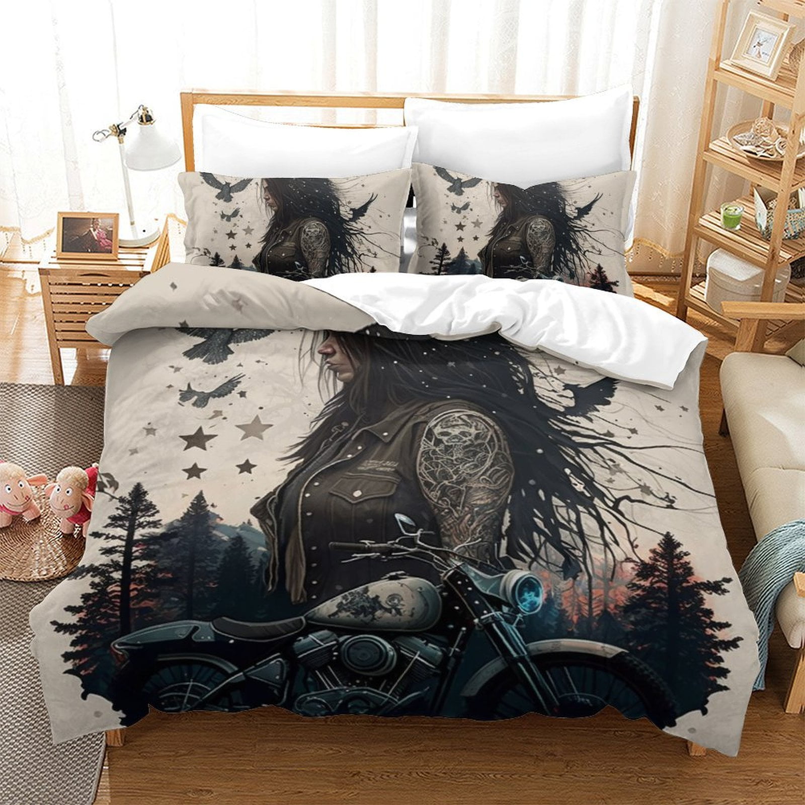 Comforter Cover Set 3D Skull Motorcycle Printed Bedspreads Adult High ...