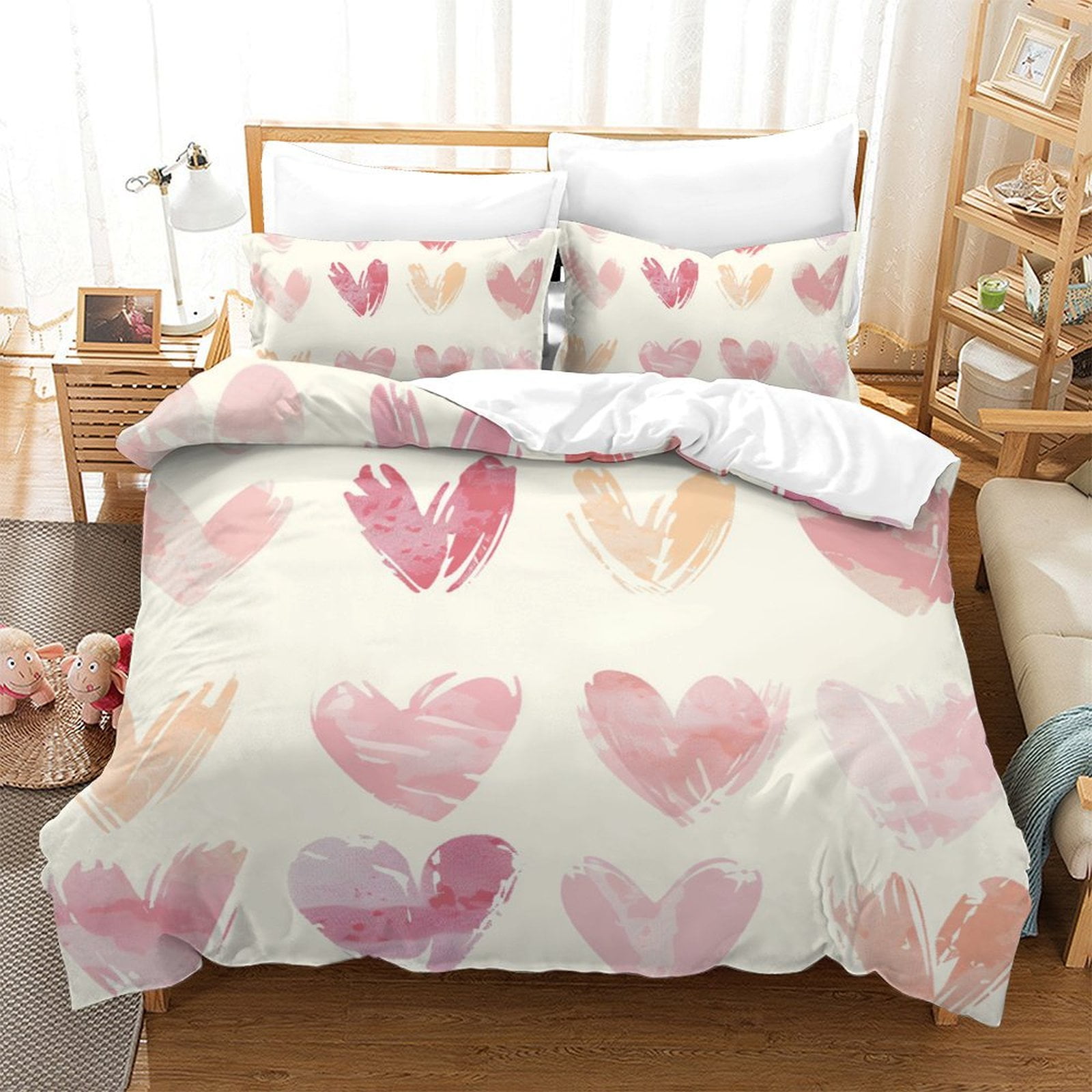 Comforter Cover Set Cute Heart-shaped Printed Quilt Cover Set Home ...