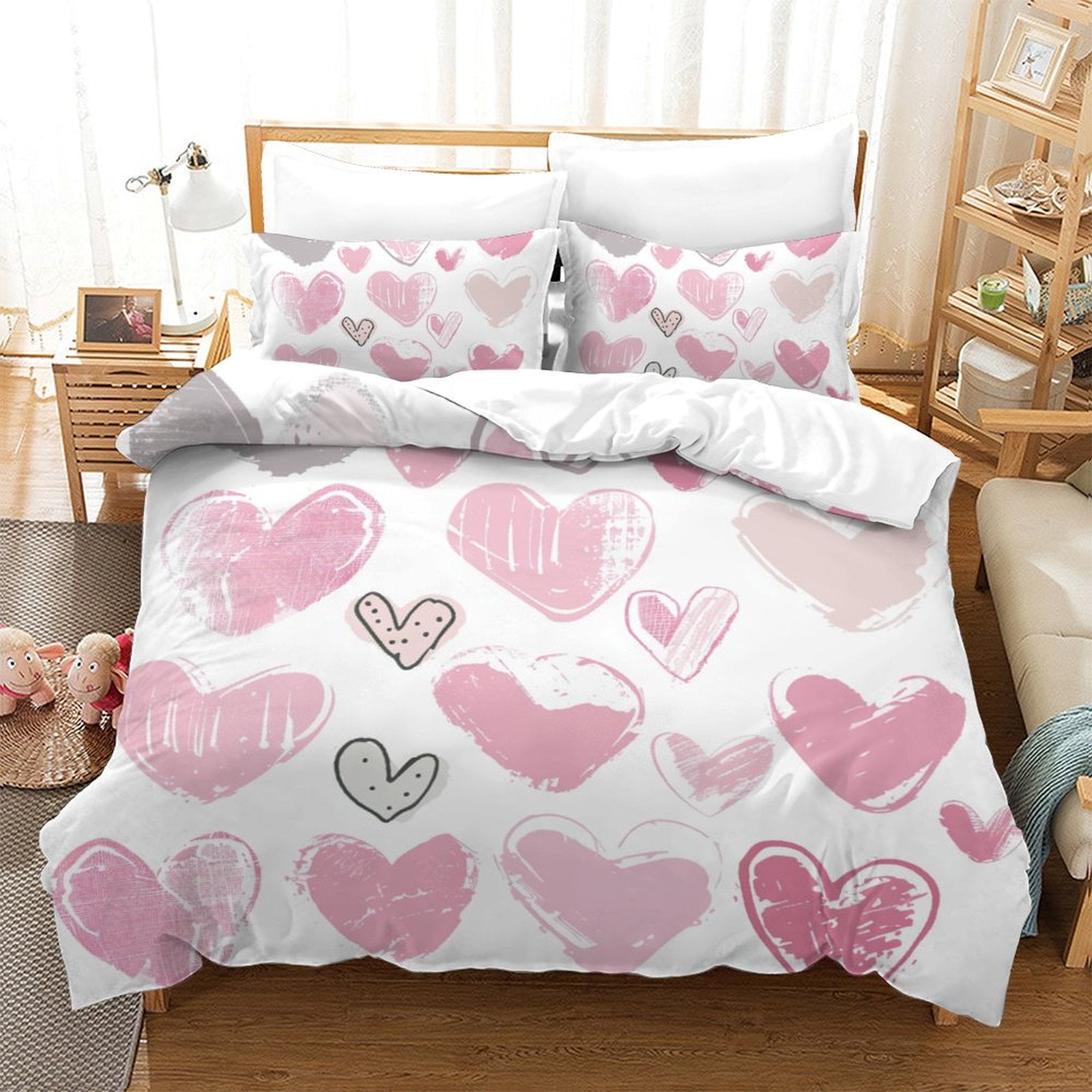 Comforter Cover Set Cute Heart-shaped Printed Quilt Cover Set Home ...