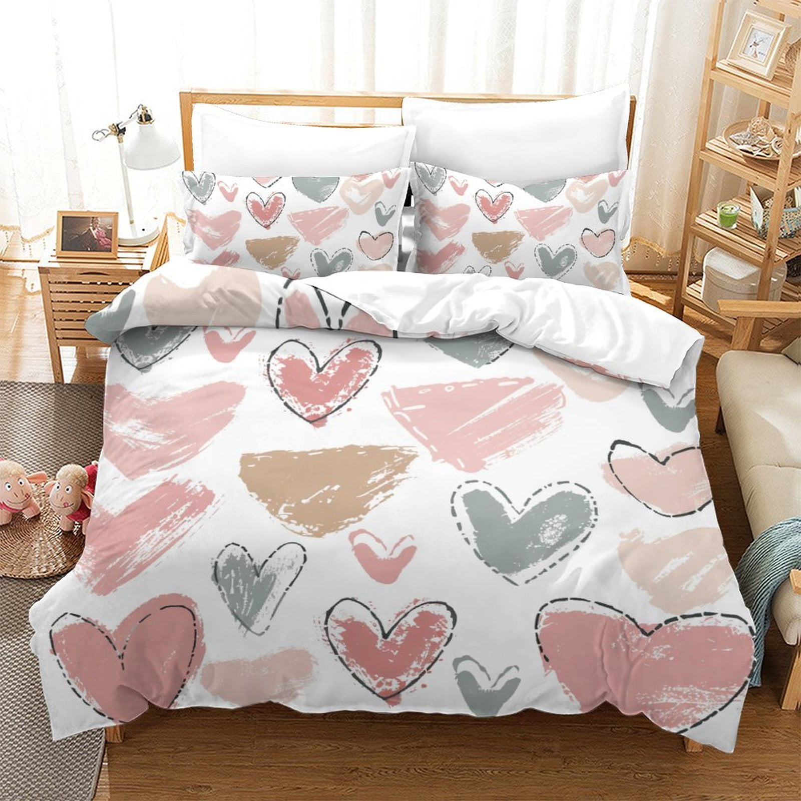 Comforter Cover Set Cute Heart-shaped Printed Quilt Cover Set Home ...