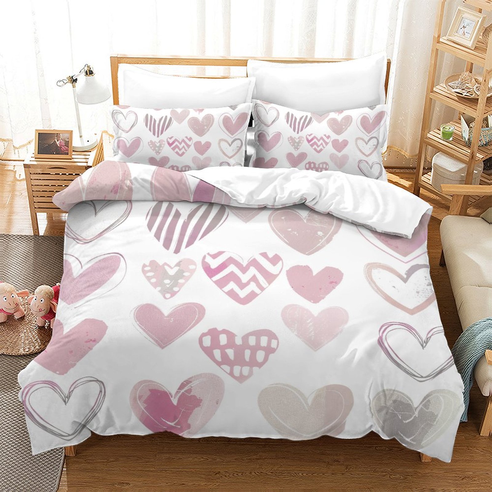 Comforter Cover Set Cute Heart-shaped Printed Quilt Cover Set Home ...