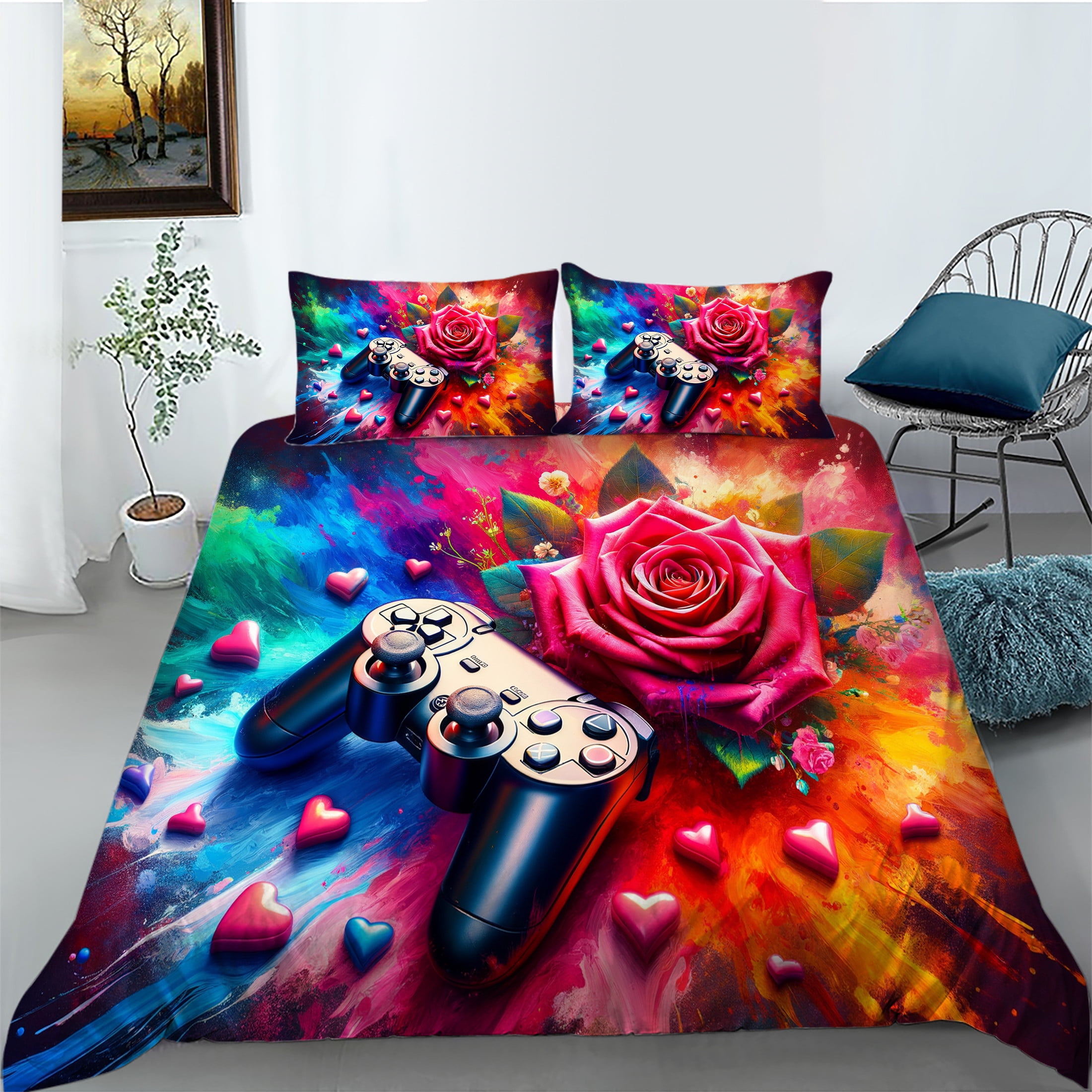 Comforter Cover Set Flower Game Controller Painting Bedspreads Girls ...