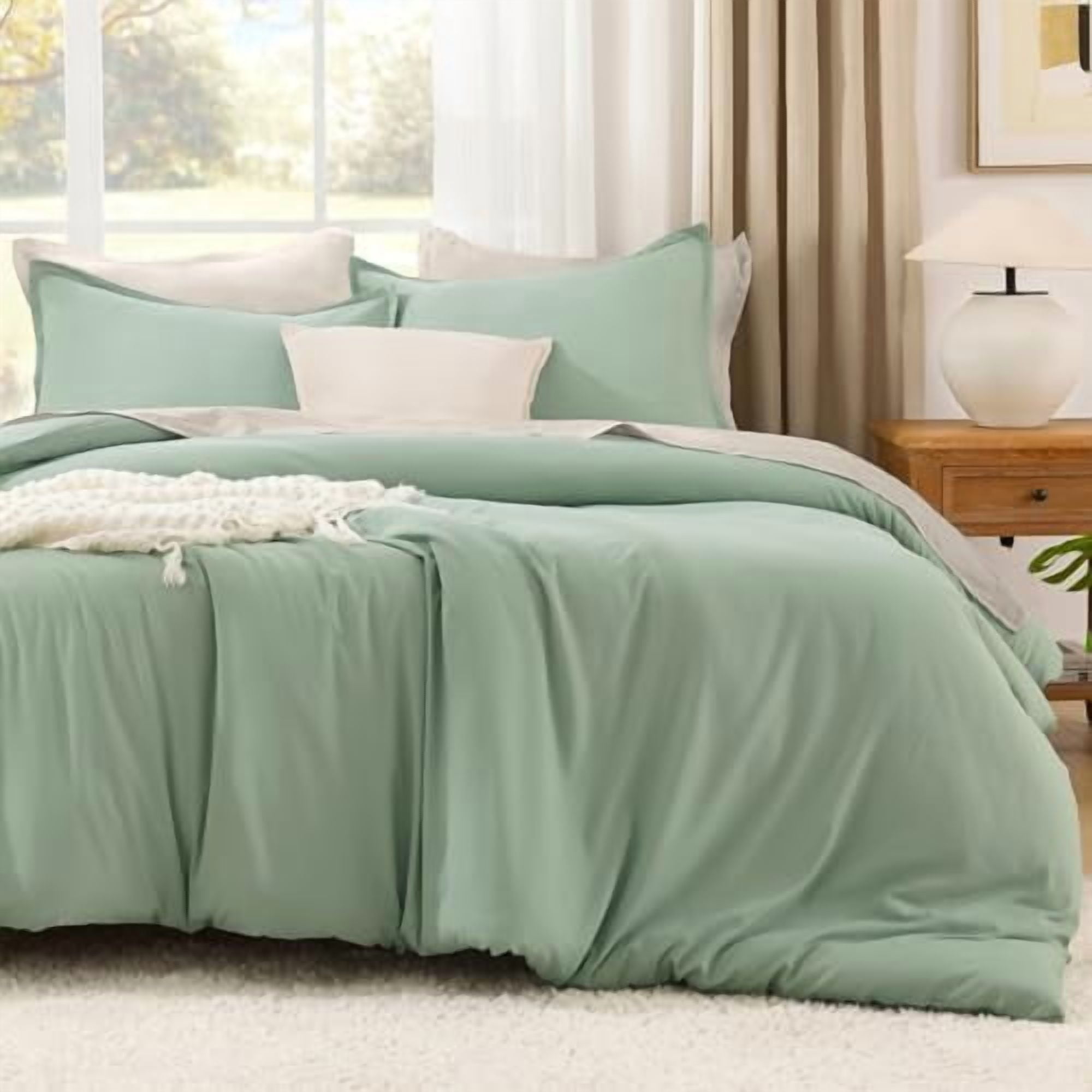 Comforter Full Size Set Sage Green, 3 Pieces Lightweight Bed Set, Solid ...