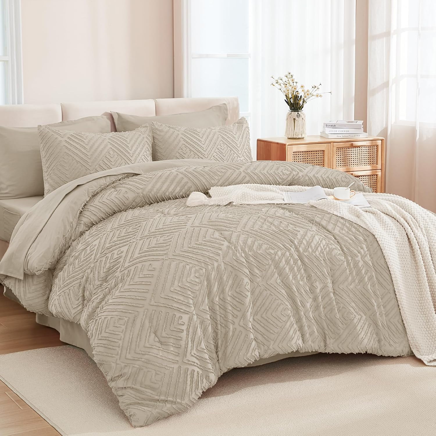 Comforter Full Size Set with Sheets Oatmeal - 7 Pieces Bed in a Bag ...