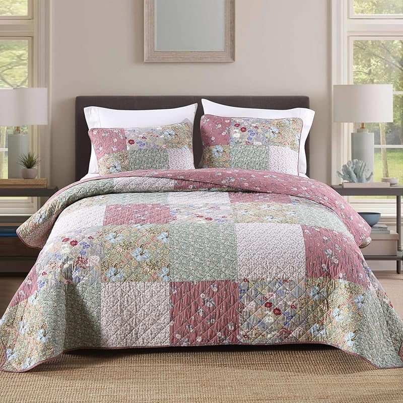 Comforter Set- 100% Cotton Quilt King Size Set, Burgundy bedspreads (96 ...