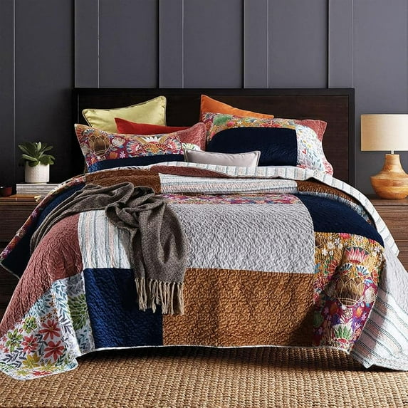 Comforter Set- 100% Cotton Quilt King Size Set, Burgundy bedspreads (96 ...