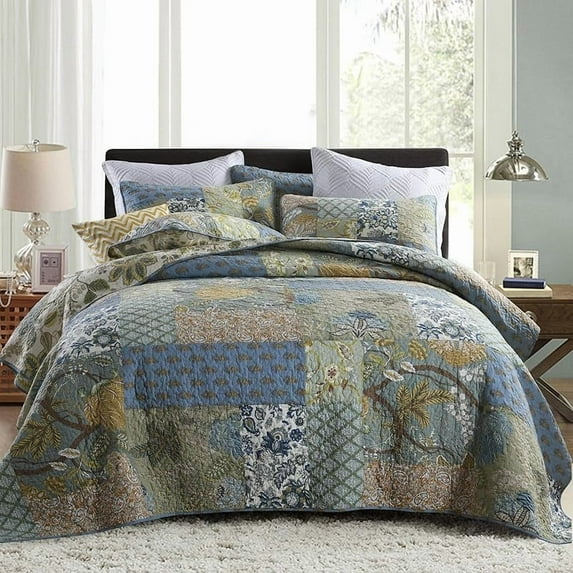 Comforter Set- 100% Cotton Quilt King Size Set, Green, Sage bedspreads ...
