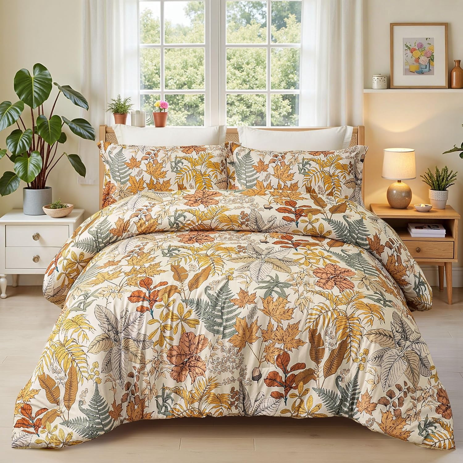 Comforter Set - 3 count Botanical Bedding Comforter Set, 1 Soft Orange ...