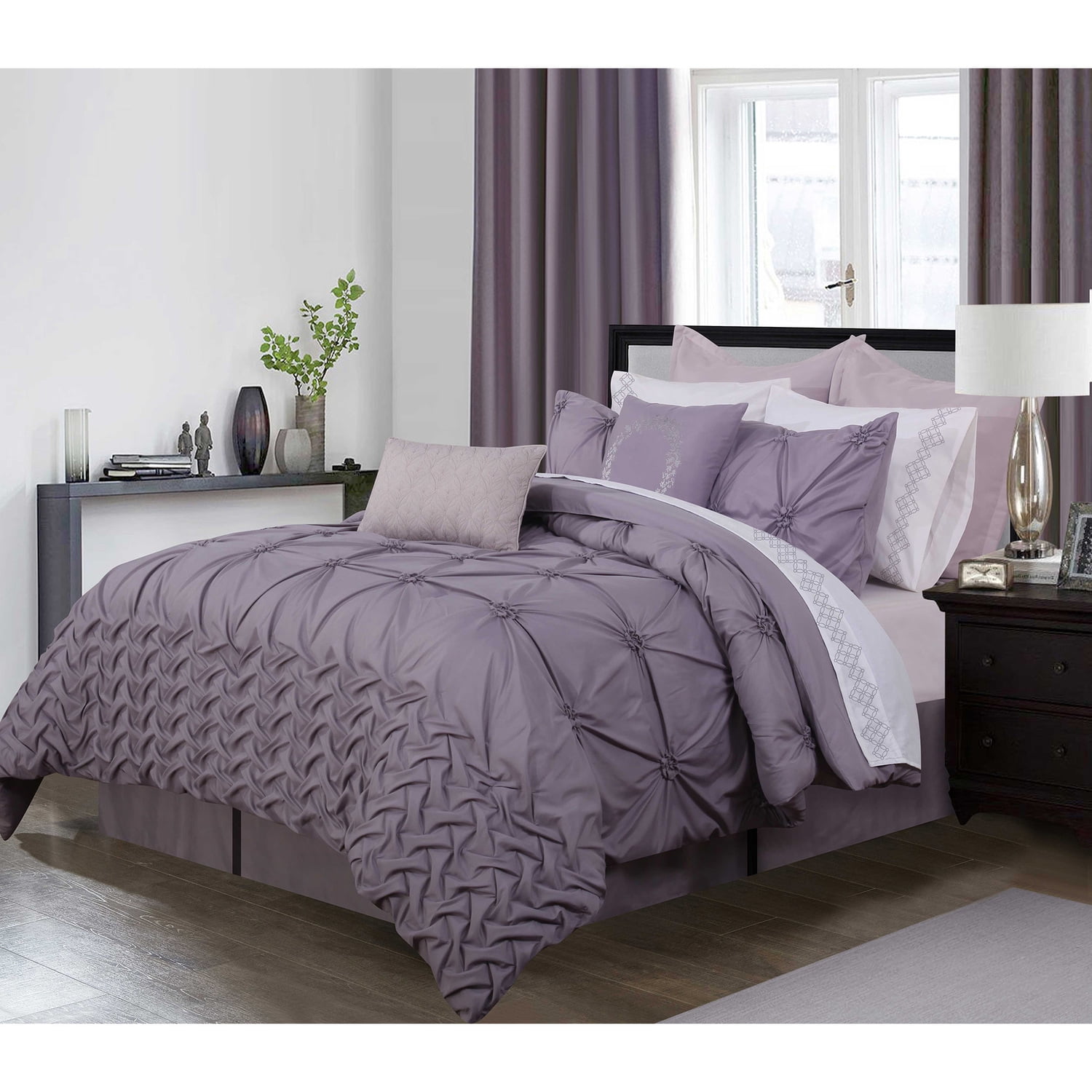 Comforter Set 6PC Q Manoir Plum - Walmart.com
