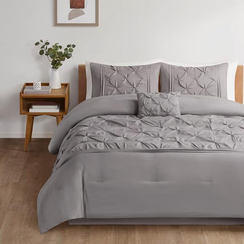 Comforter Set - Elastic Ruched Medallion Design, Modern Bedding All ...