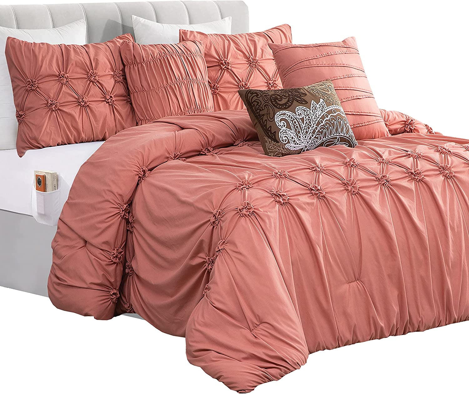 Mocassi Ella 12-Piece Pleated Ruched Comforter Set, Full/ Queen ...