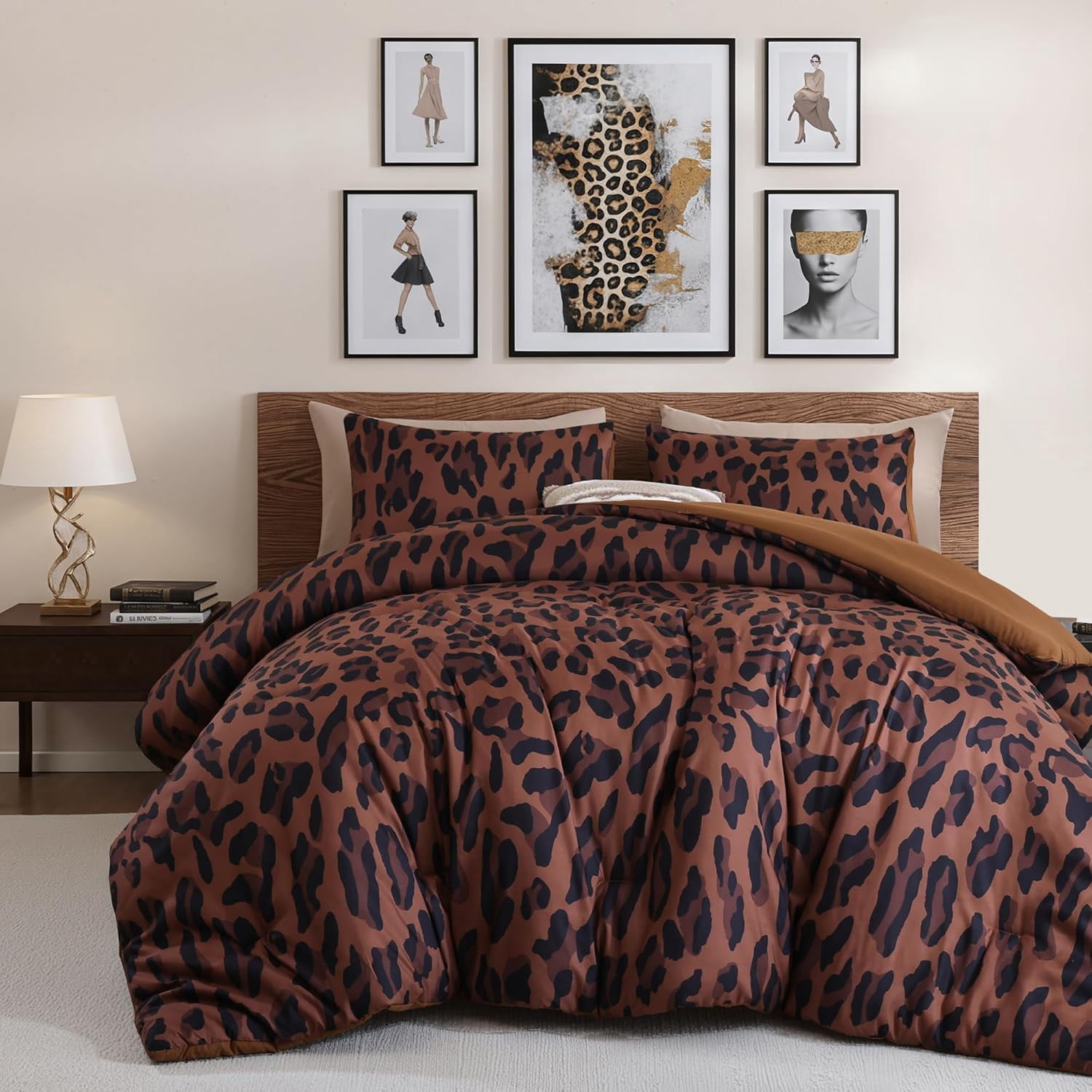 Comforter Set Full Size Brown Leopard Print Bedding Set - Walmart.com