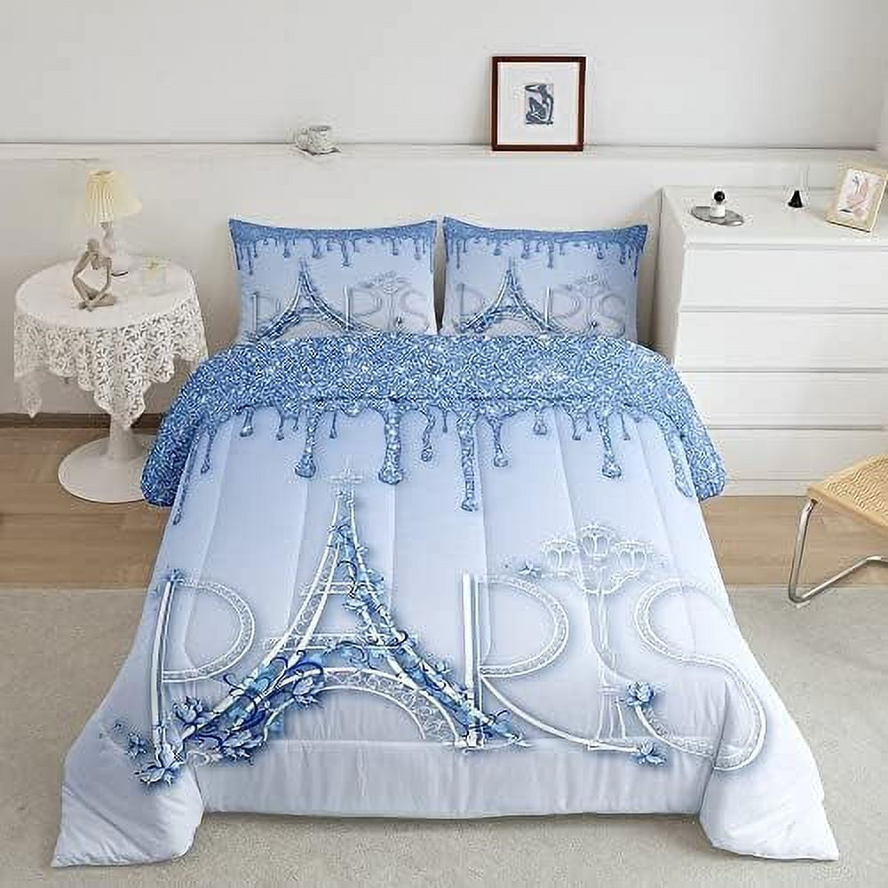 Comforter Set Full Size,Eiffel Tower Flowers Bedding Set 3pcs for Kids ...