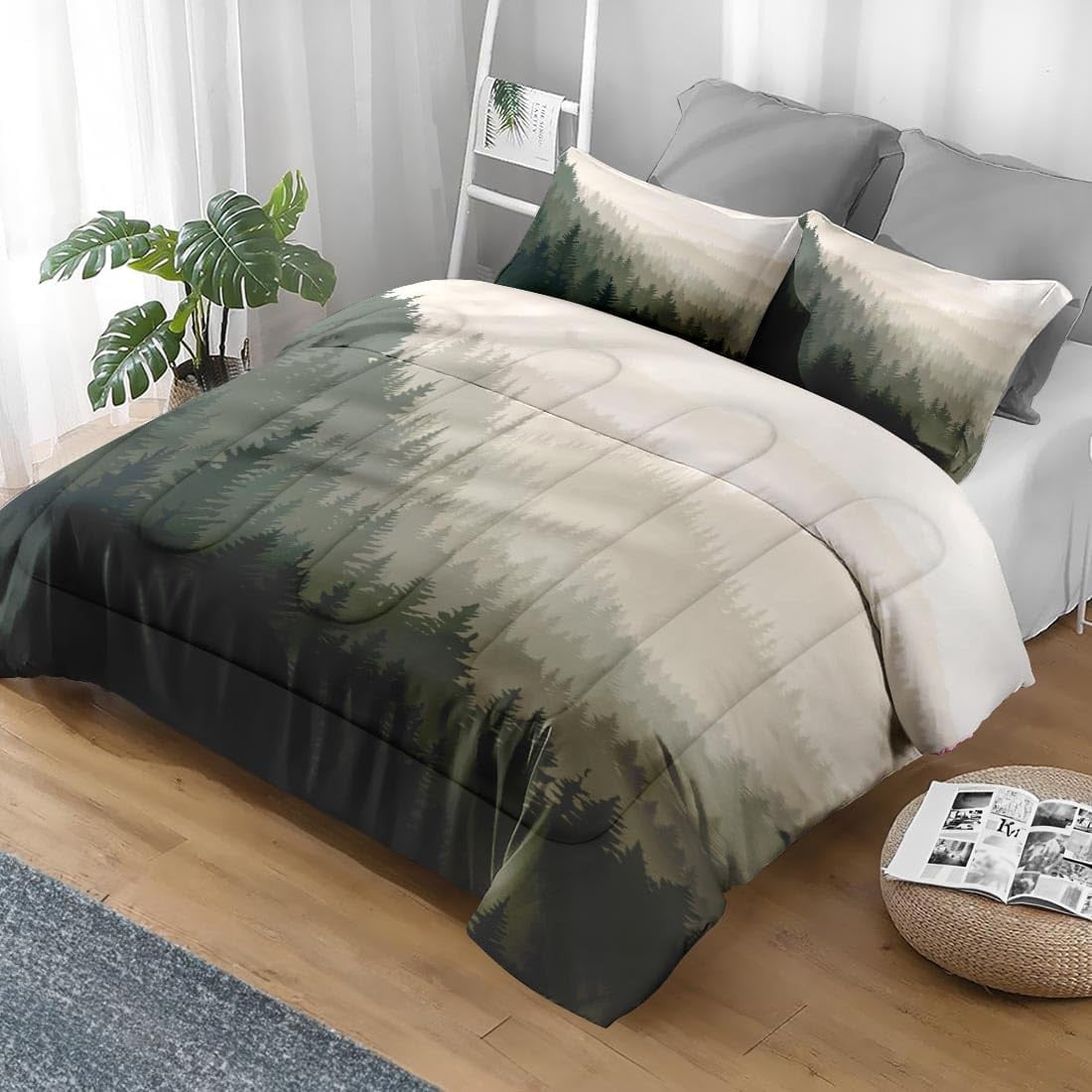 Comforter Set Full Size, Mountain Pine Tree Soft 3 Pcs Bedding for Kids ...