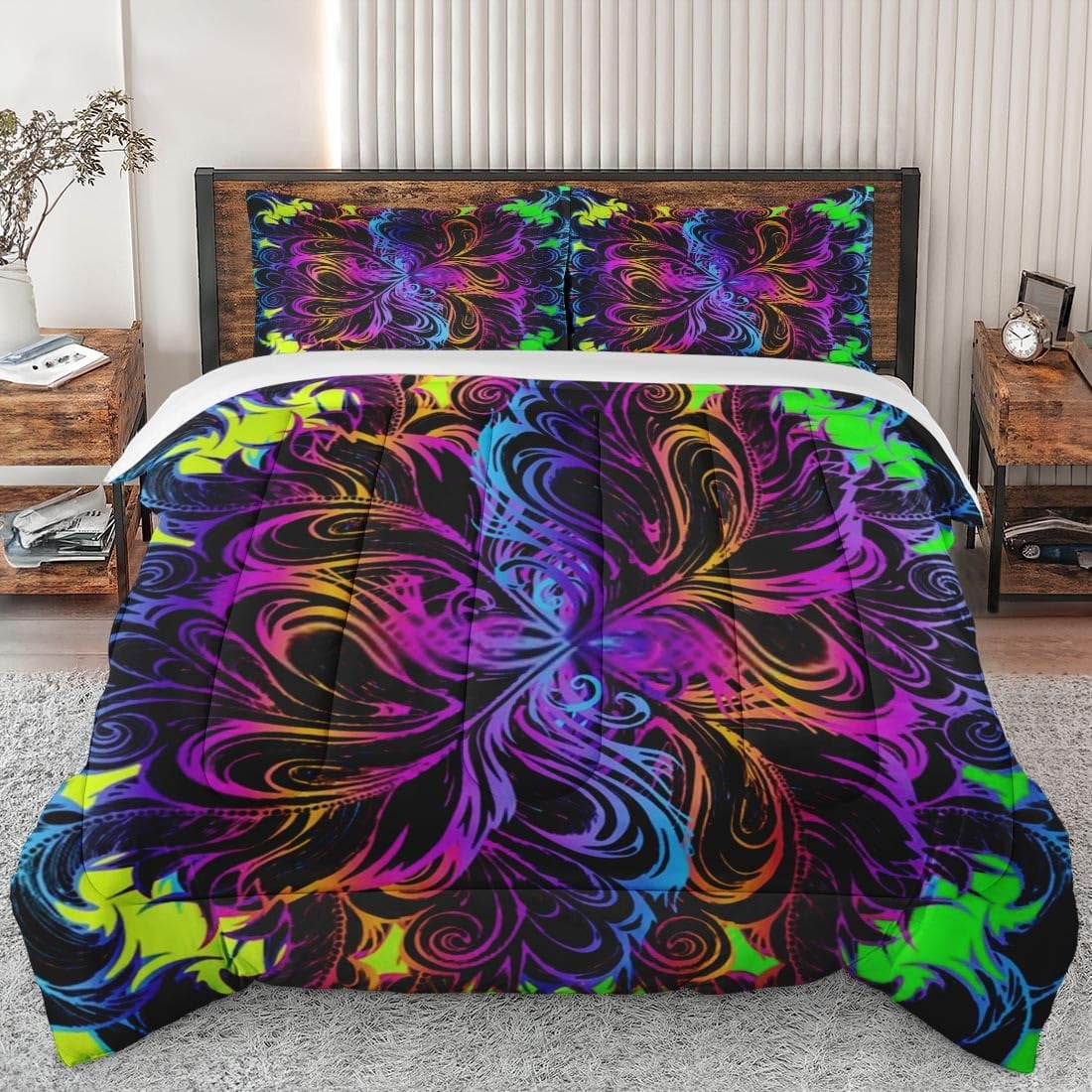 Comforter Set Full Size, Retro Daisy Hippie Soft Bedding Set for Kids ...