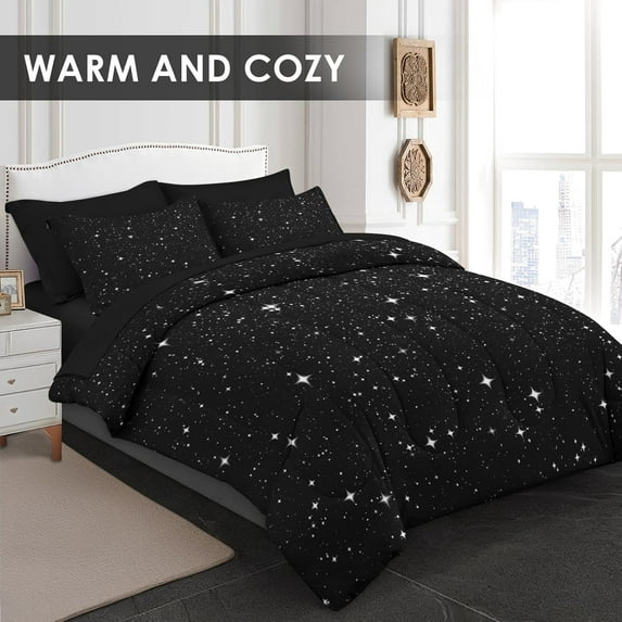 Comforter Set Full Size, Space Starry Deep 7 Pcs Bedding for Kids and Adults, Star Sky Black Bed ...