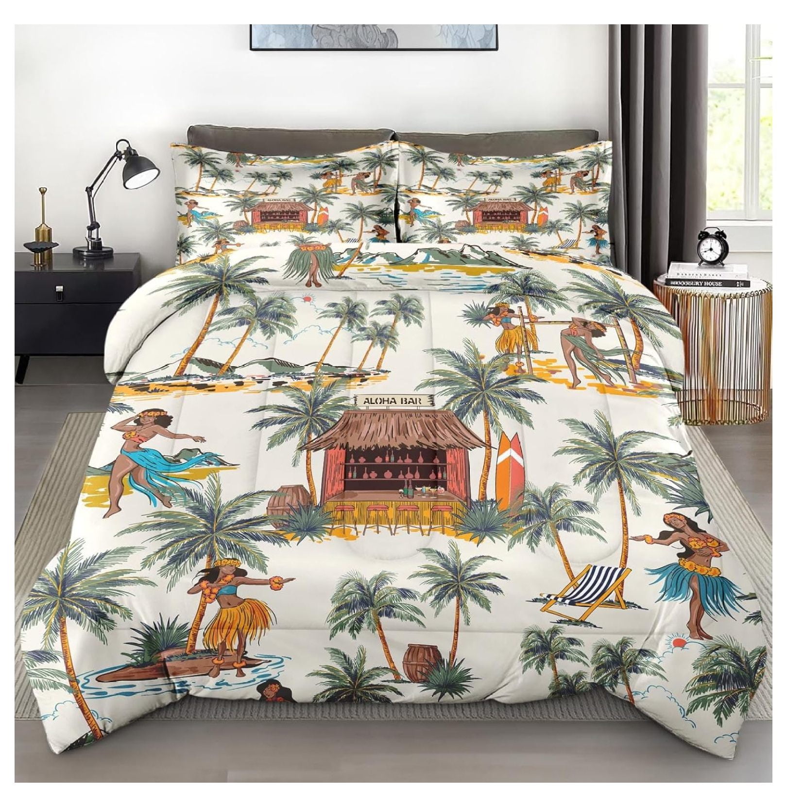 Comforter Set Full Size, Summer Tropical Hawaii Soft 3 Pcs Bedding for ...